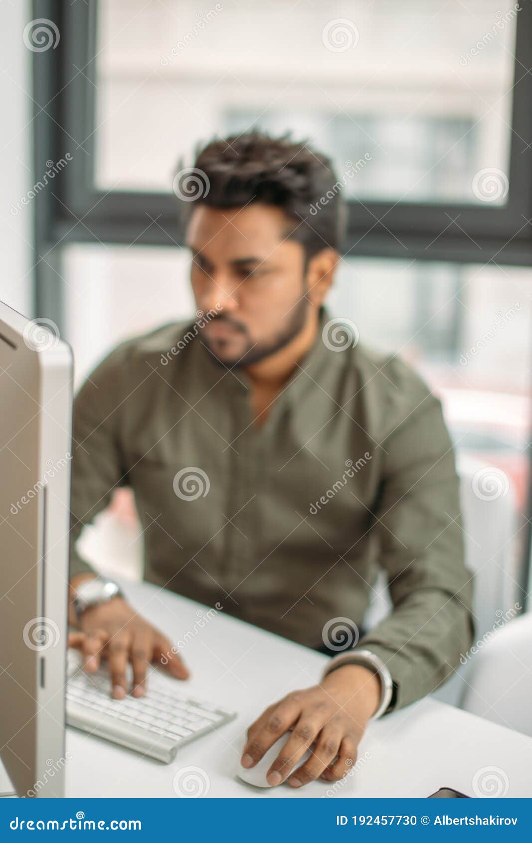 Indian Man Working at Computer from Modern Bright Office Stock Photo ...
