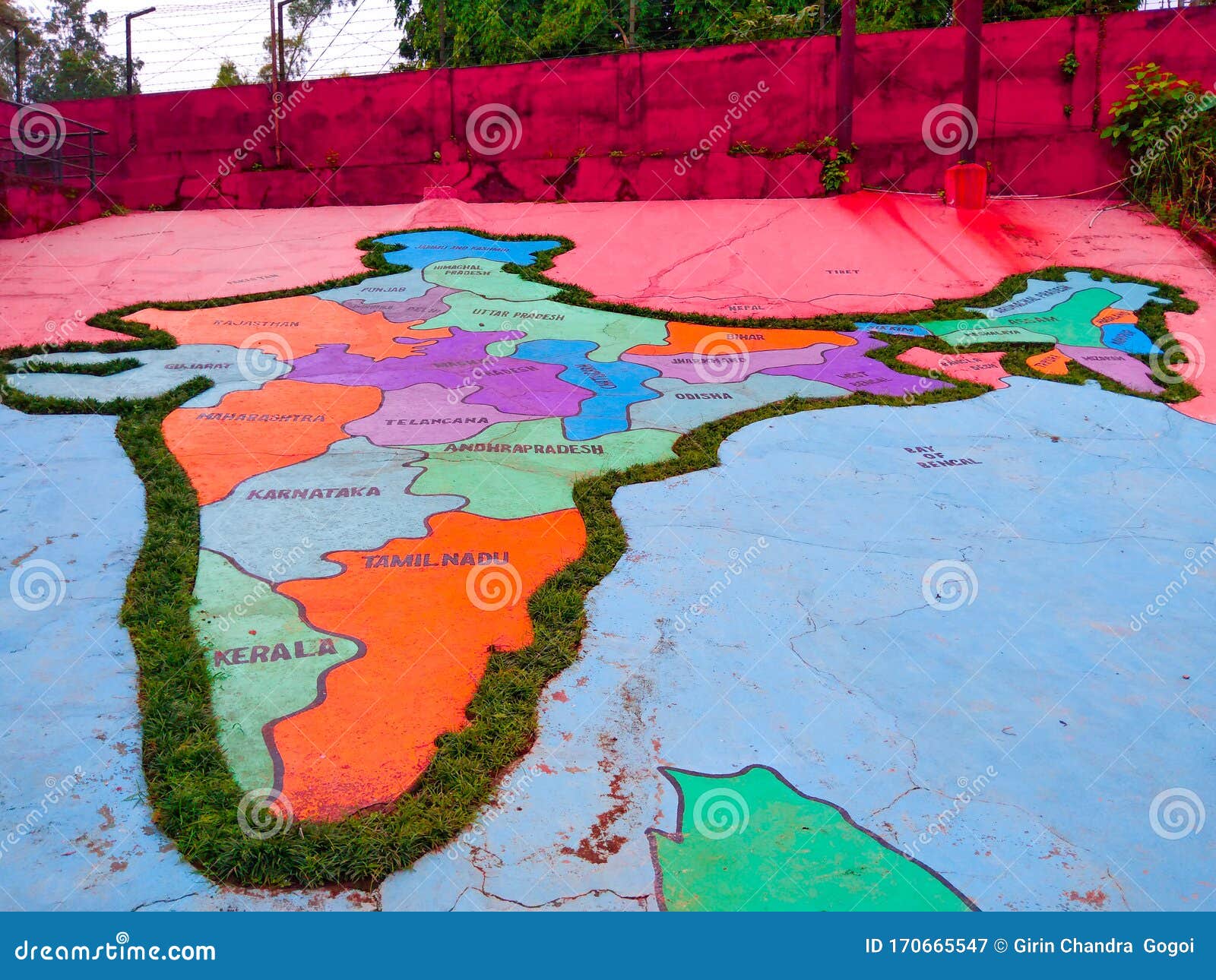 Indian Map Drawing on Flor in a Park of Assam. Stock Image - Image of ...