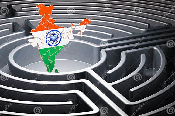 Indian Map Inside Labyrinth, 3D Rendering Stock Illustration ...