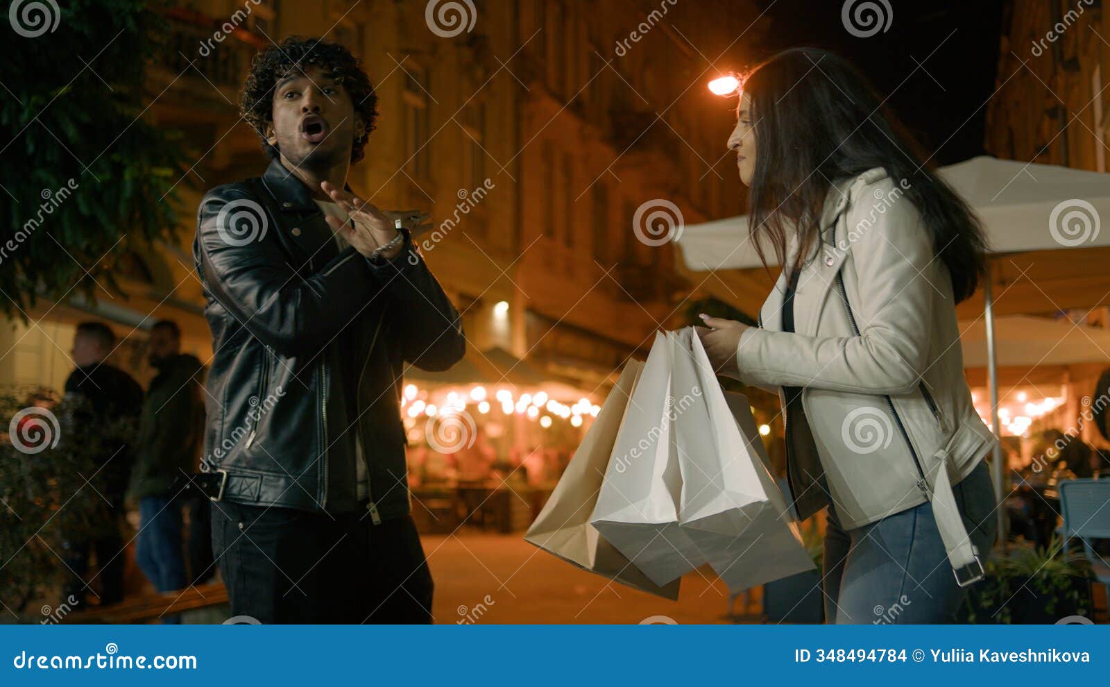 Indian Married Couple Quarreling in Evening Night City about Shopping ... Indian Married Couple Quarreling in Evening Night City about Shopping ...