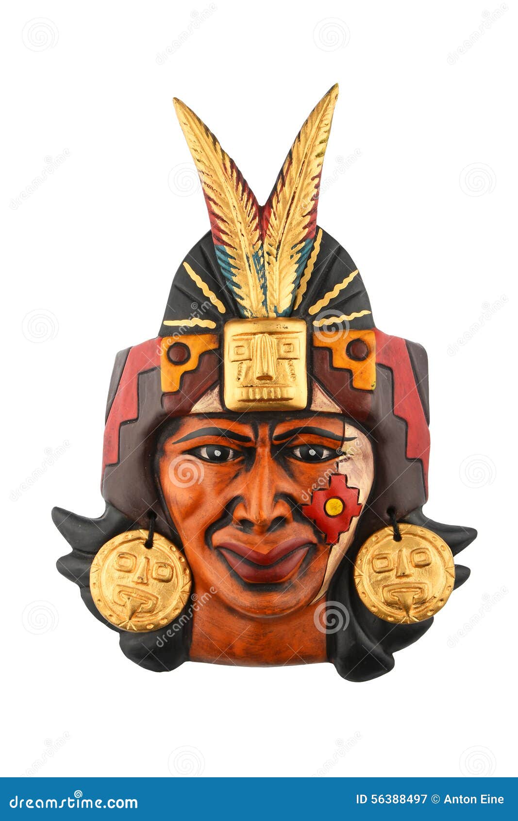 Indian Mayan Aztec Ceramic Painted Mask Isolated on White Stock Image ...