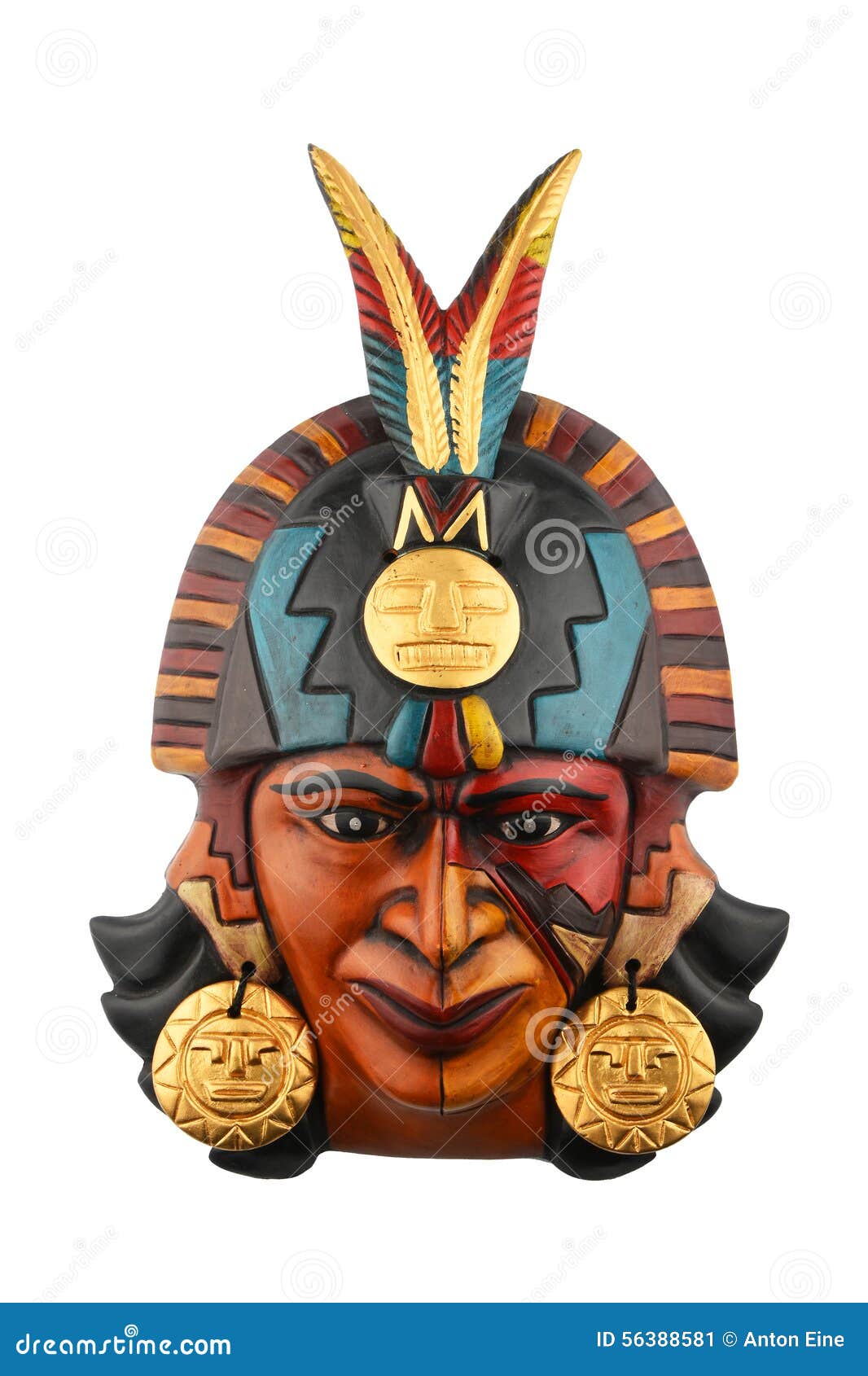 Indian Mayan Aztec Ceramic Painted Mask Isolated on White Stock Image ...