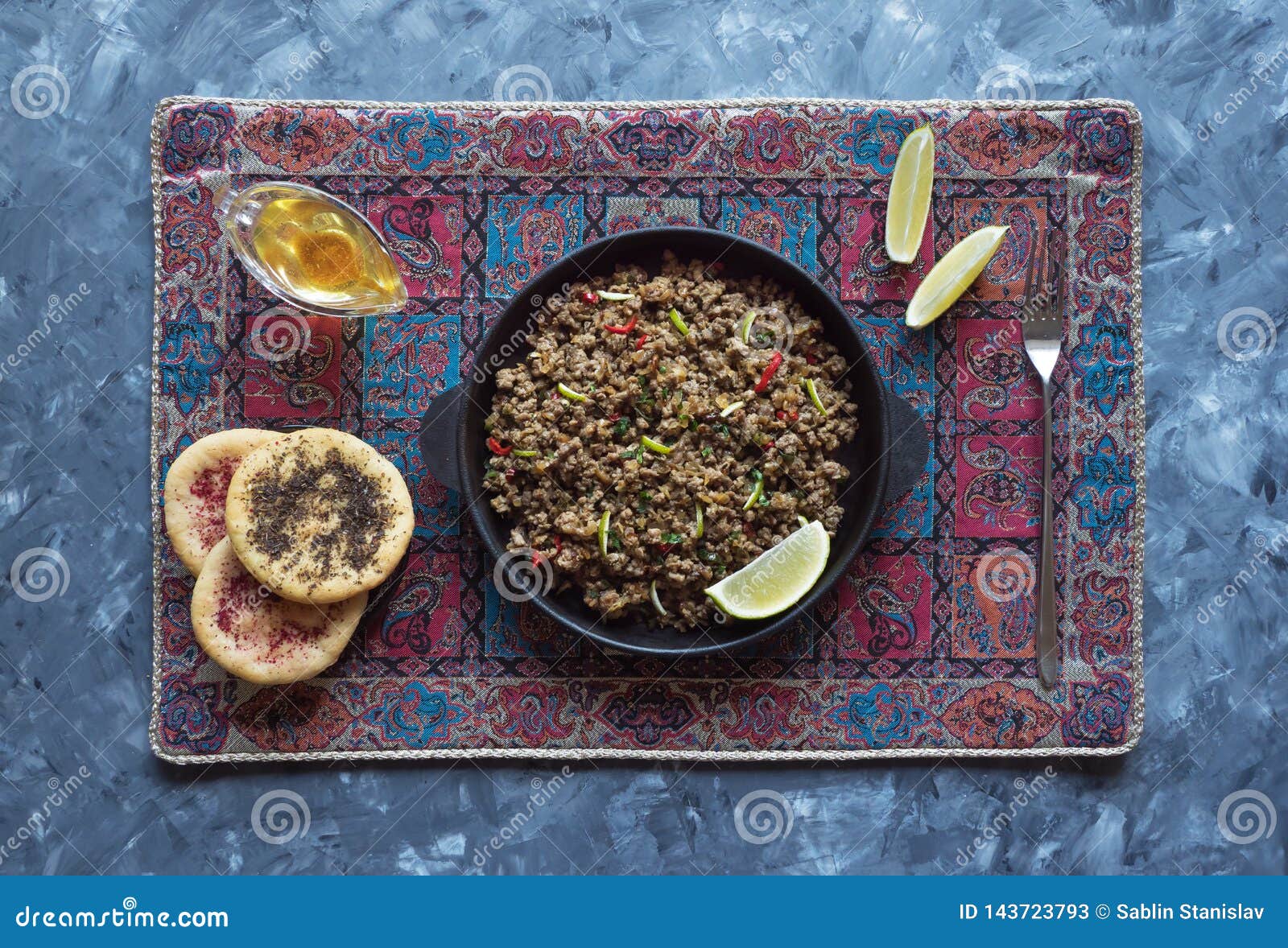 Indian Minced Meat Qeema on a Dark Background. Stock Image - Image of ...