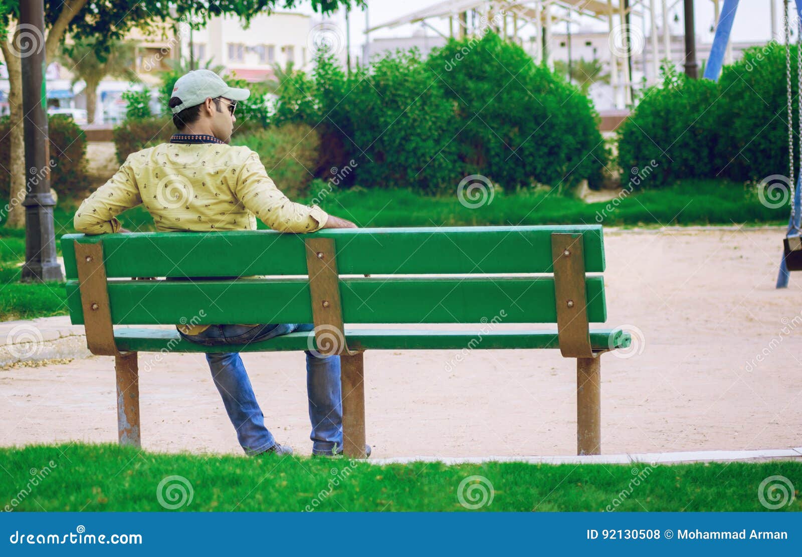 Indian Model Seated on Bench in Park Stock Photo - Image of model ...