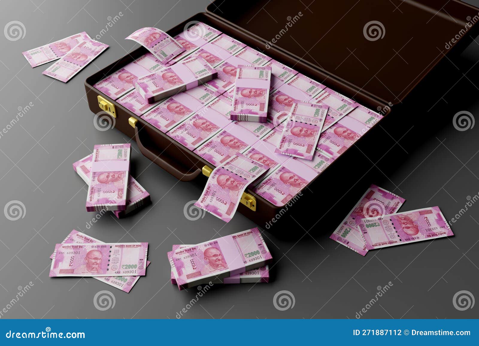 Indian Money Rupee 2000 Currency Notes in a Briefcase - 3D Illustration ...