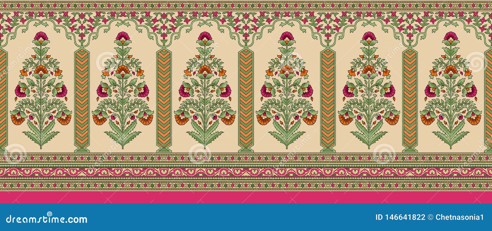 Floral Mughal Flower Border Dupatta Design White Background Stock Photo ...