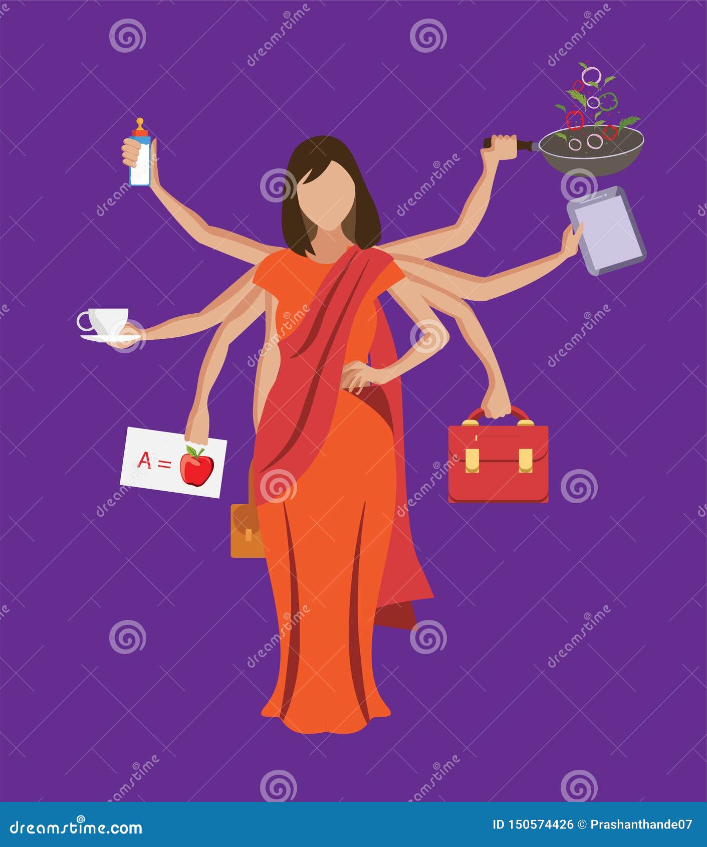 Indian Multitasking woman balancing life with multiple hands vector🍣 ... Indian Multitasking woman balancing life with multiple hands vector🍣 ...