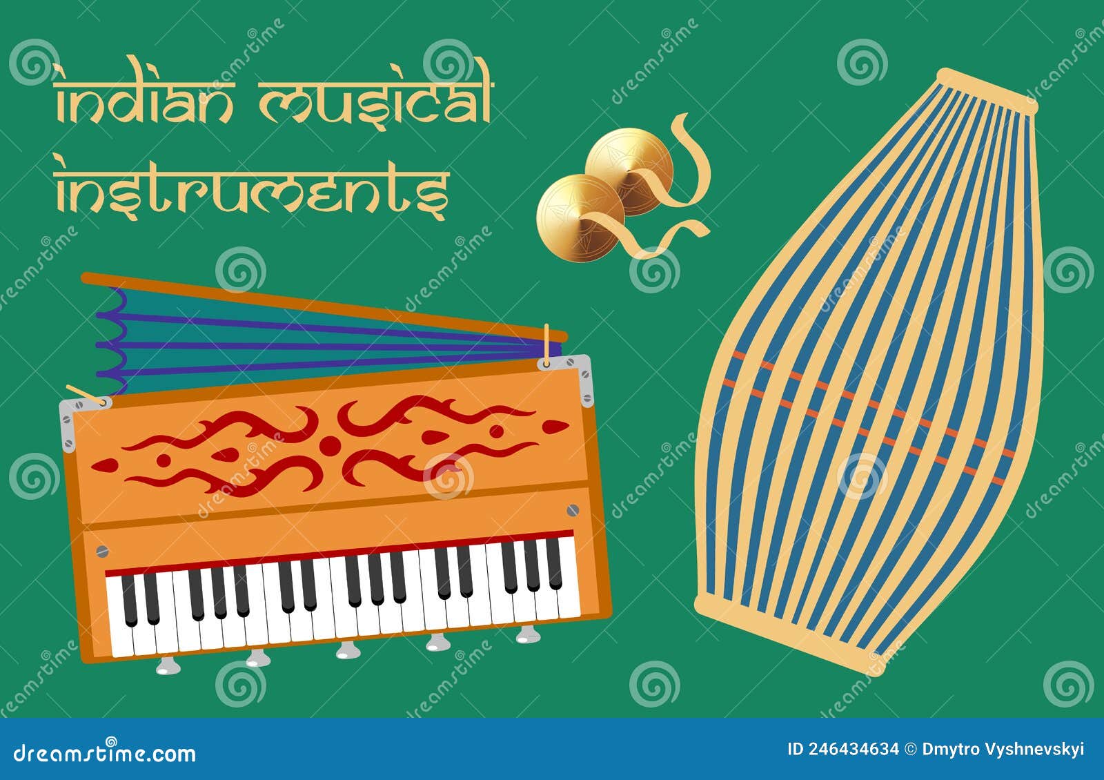 Indian musical instruments stock vector. Illustration of vector - 246434634