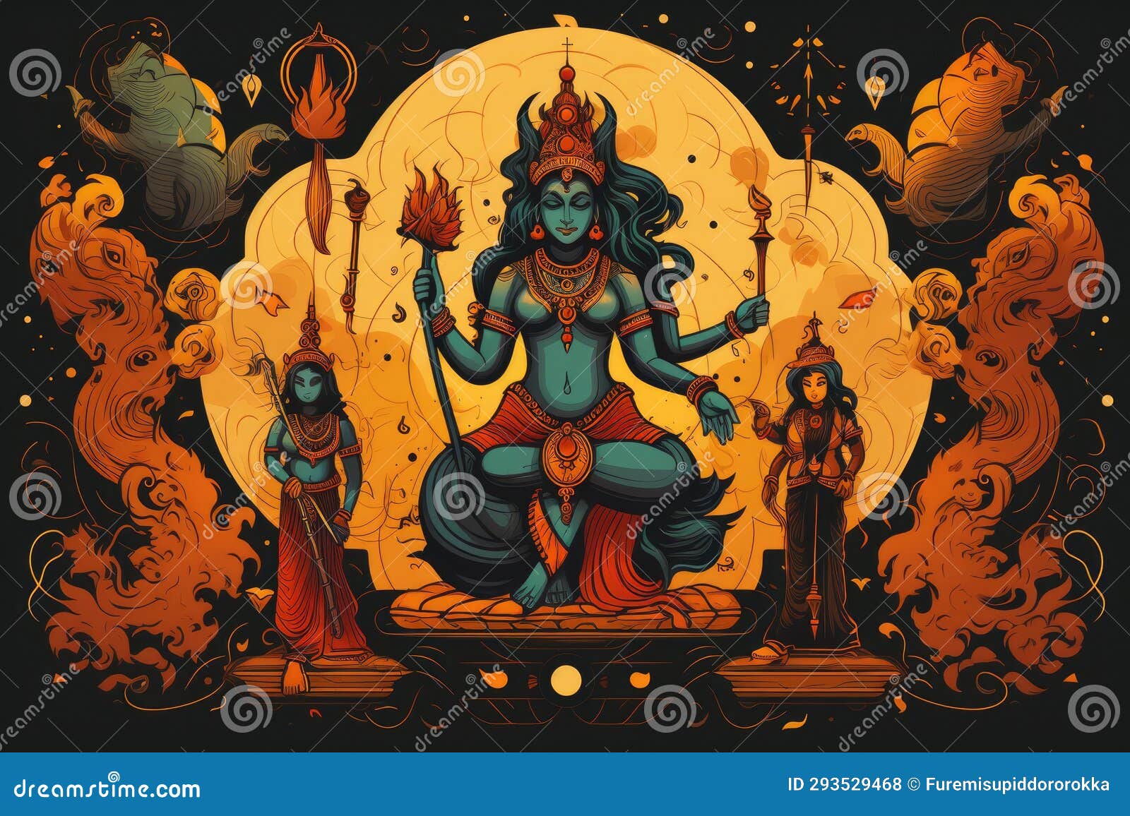 Indian Mythology Symbols And Deities In Abstract Style Abstract ...
