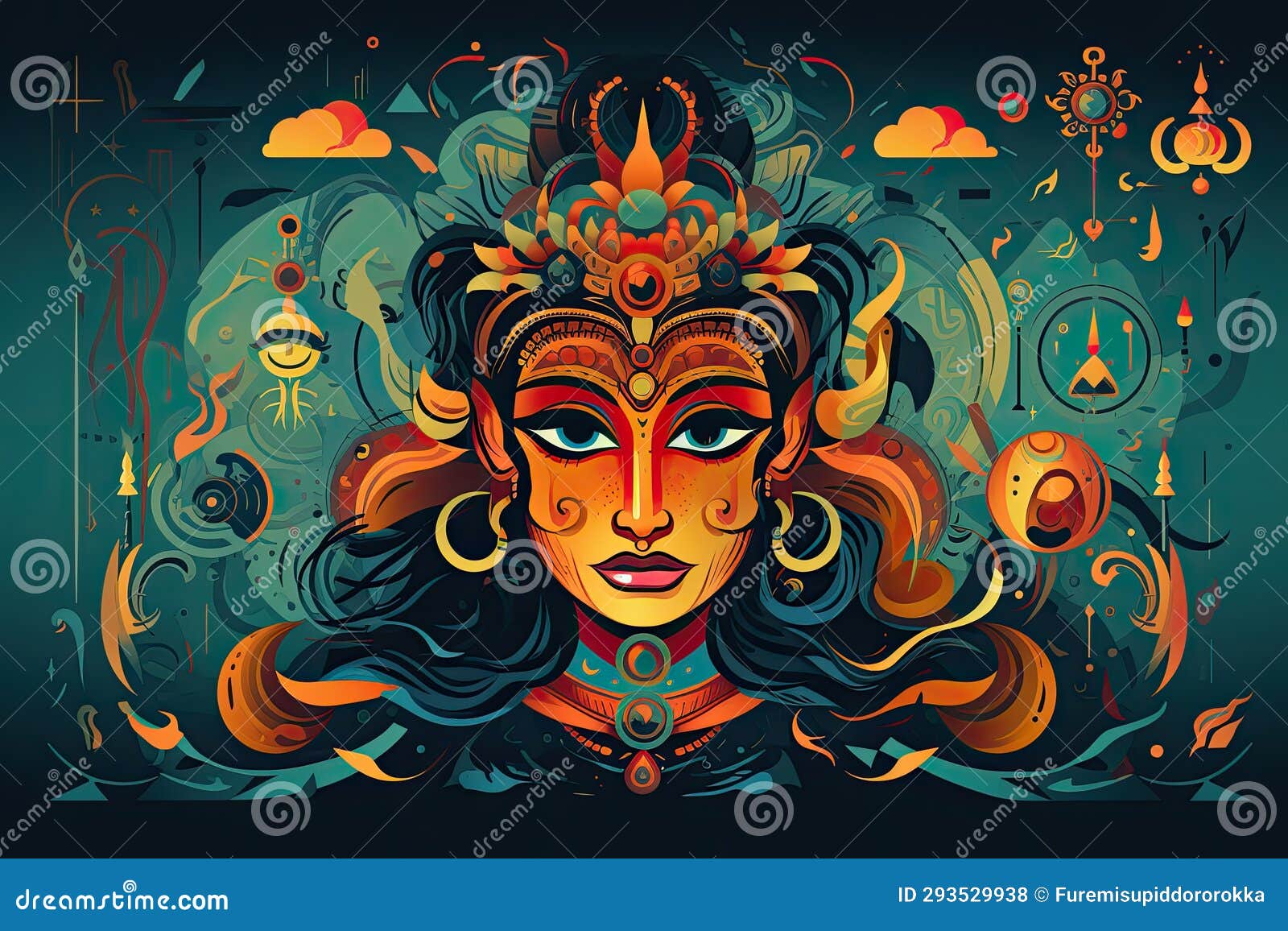 Indian Mythology Symbols and Deities in Abstract Style Abstract ...