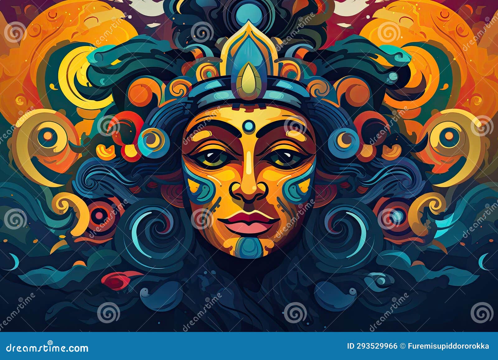 Indian Mythology Symbols and Deities in Abstract Style Abstract ...