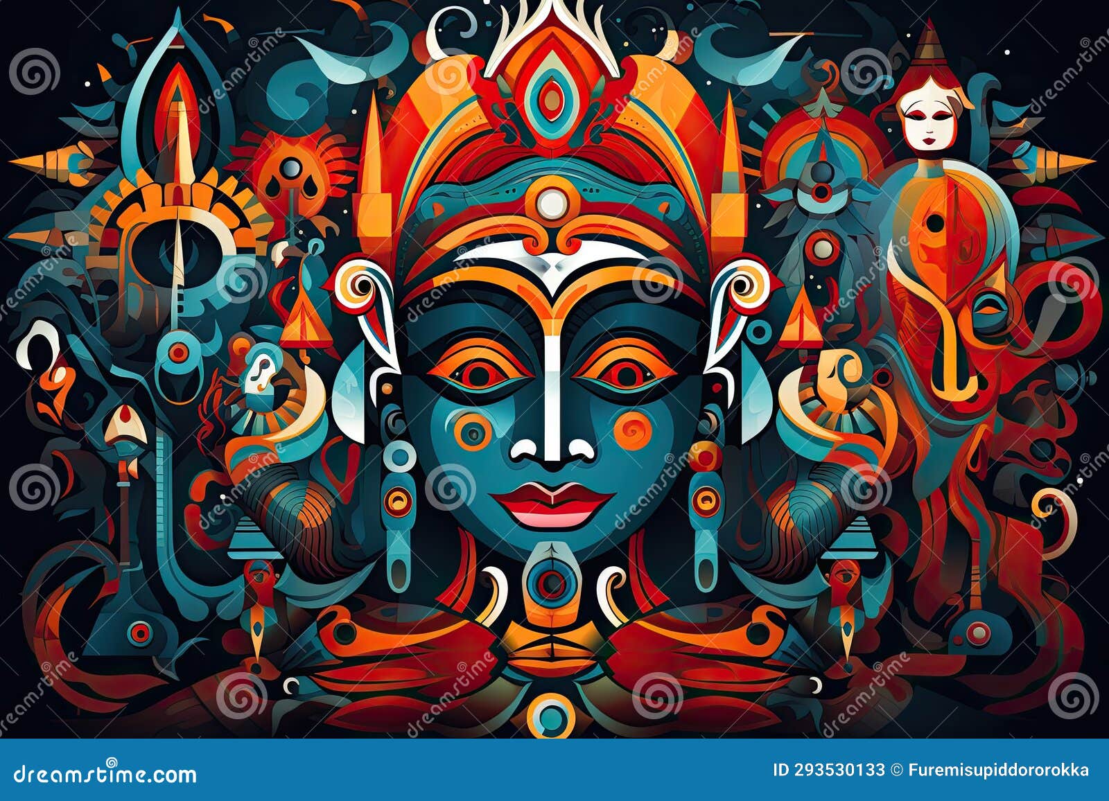 Indian Mythology Symbols and Deities in Abstract Style Abstract ...
