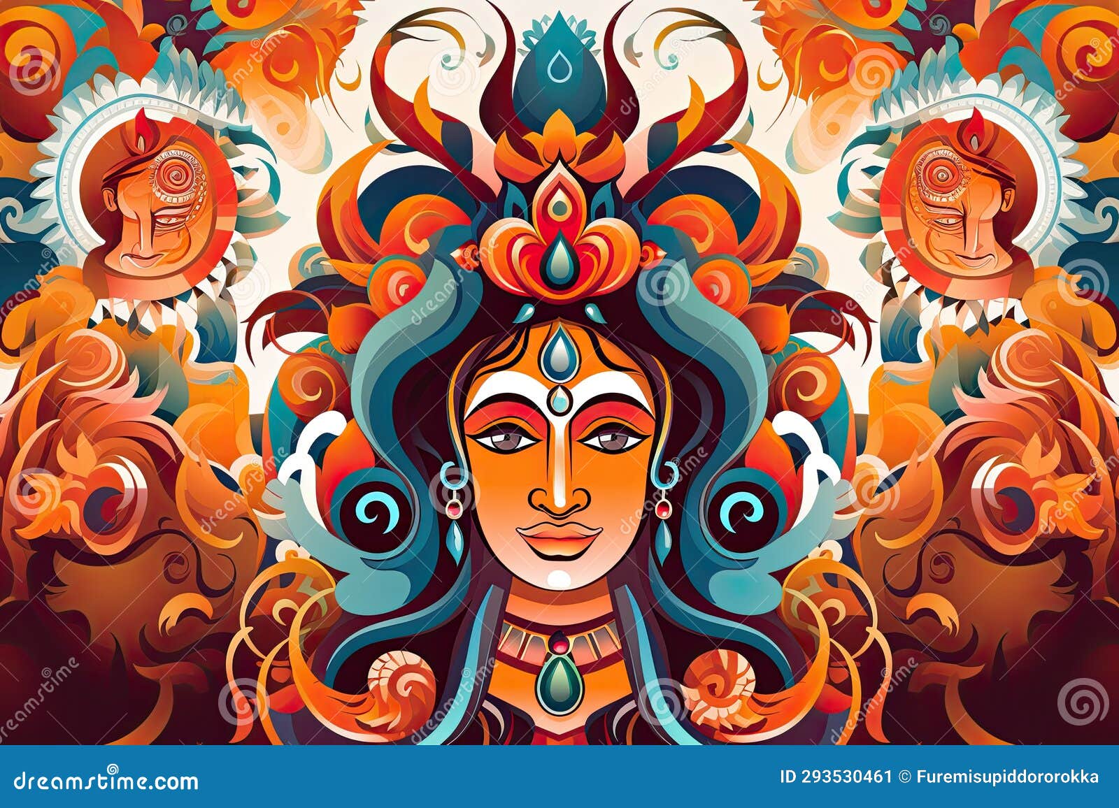 Indian Mythology Symbols and Deities in Abstract Style Abstract ...