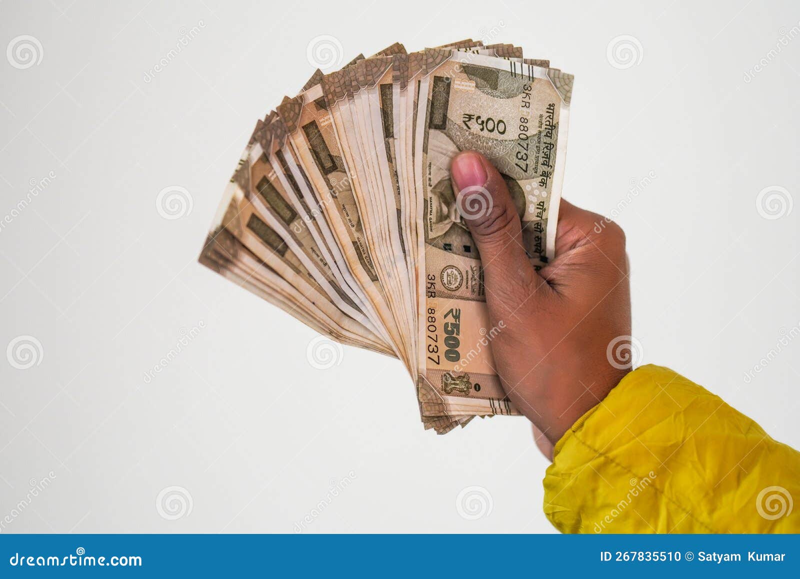 Indian 500 Notes in Hand on White Background Stock Photo - Image of ...