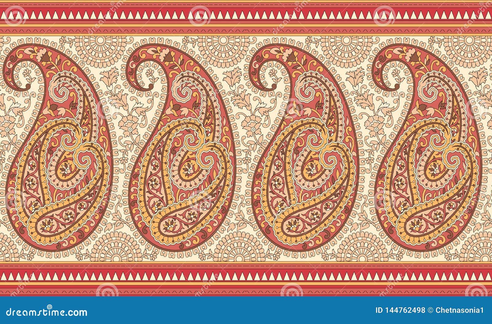 Indian paisley border stock illustration. Illustration of lace - 144762498