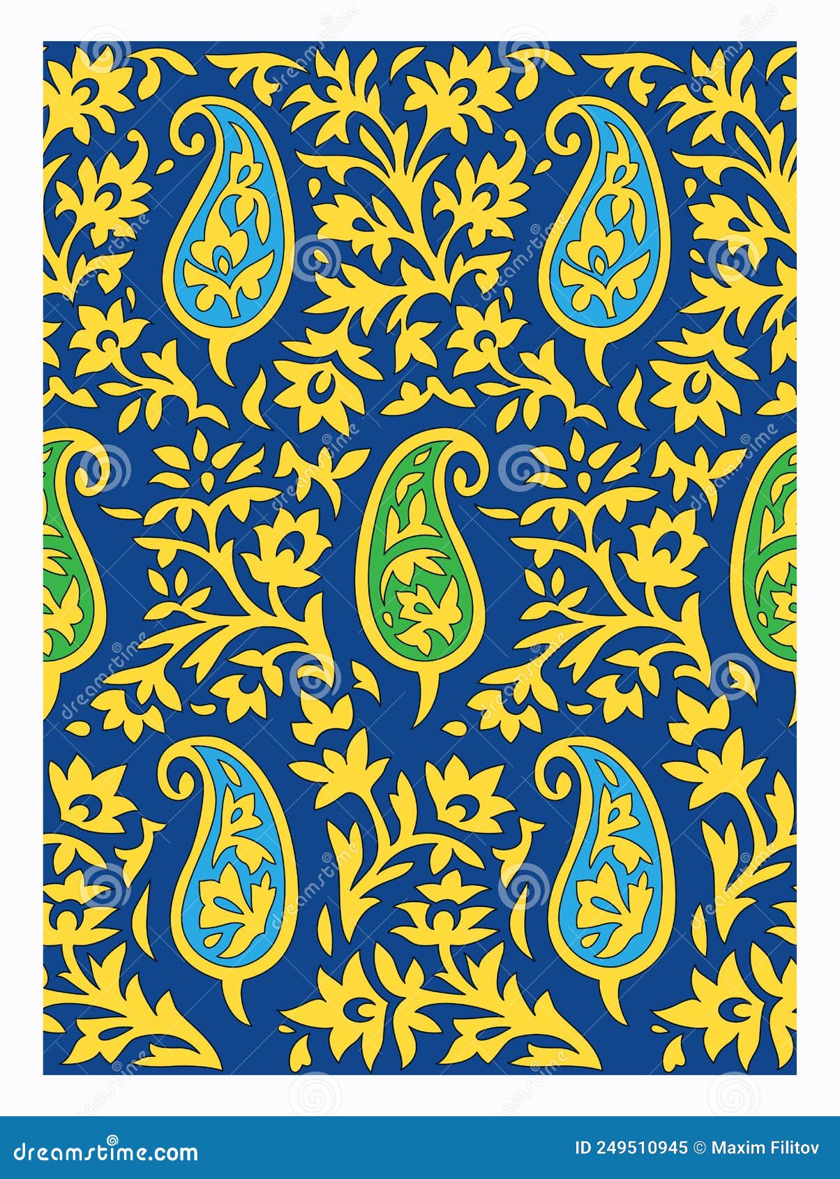 Indian Paisley Seamless Pattern With Buta Flowers And Leaves Asian