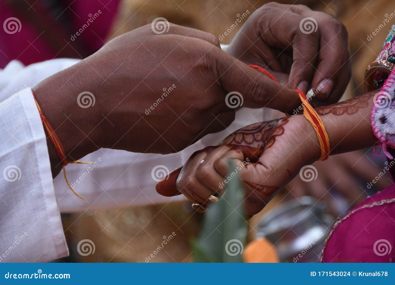Indian Pandit Tie a Band Called Kalawa on Hand Stock Photo - Image of ...