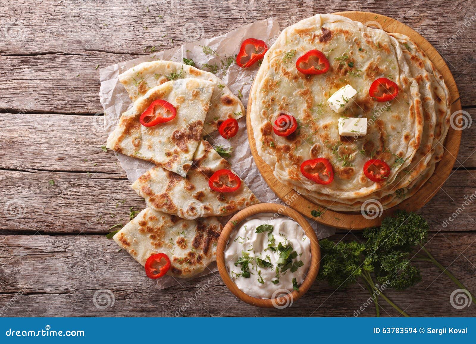 Indian Paratha Stuffed with Potatoes. Horizontal Top View Stock Photo ...
