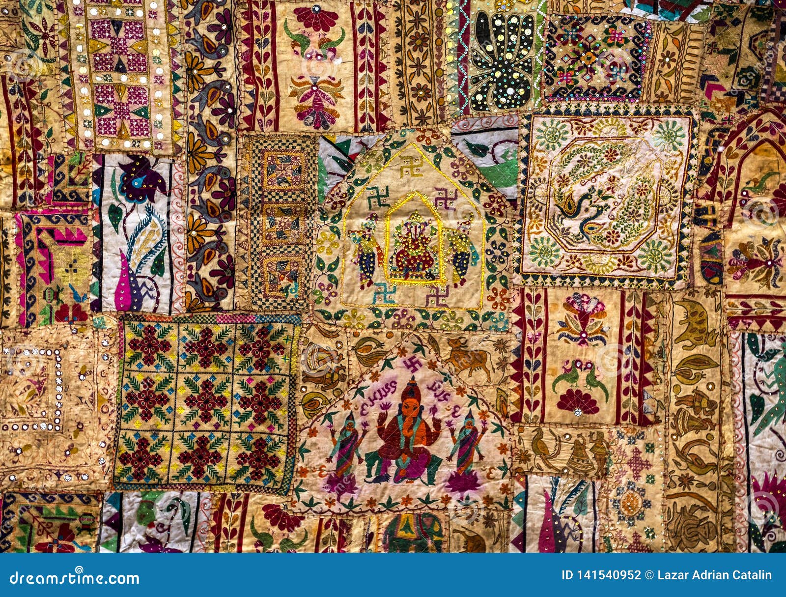 Indian patchwork carpet stock photo. Image of embroidery - 141540952
