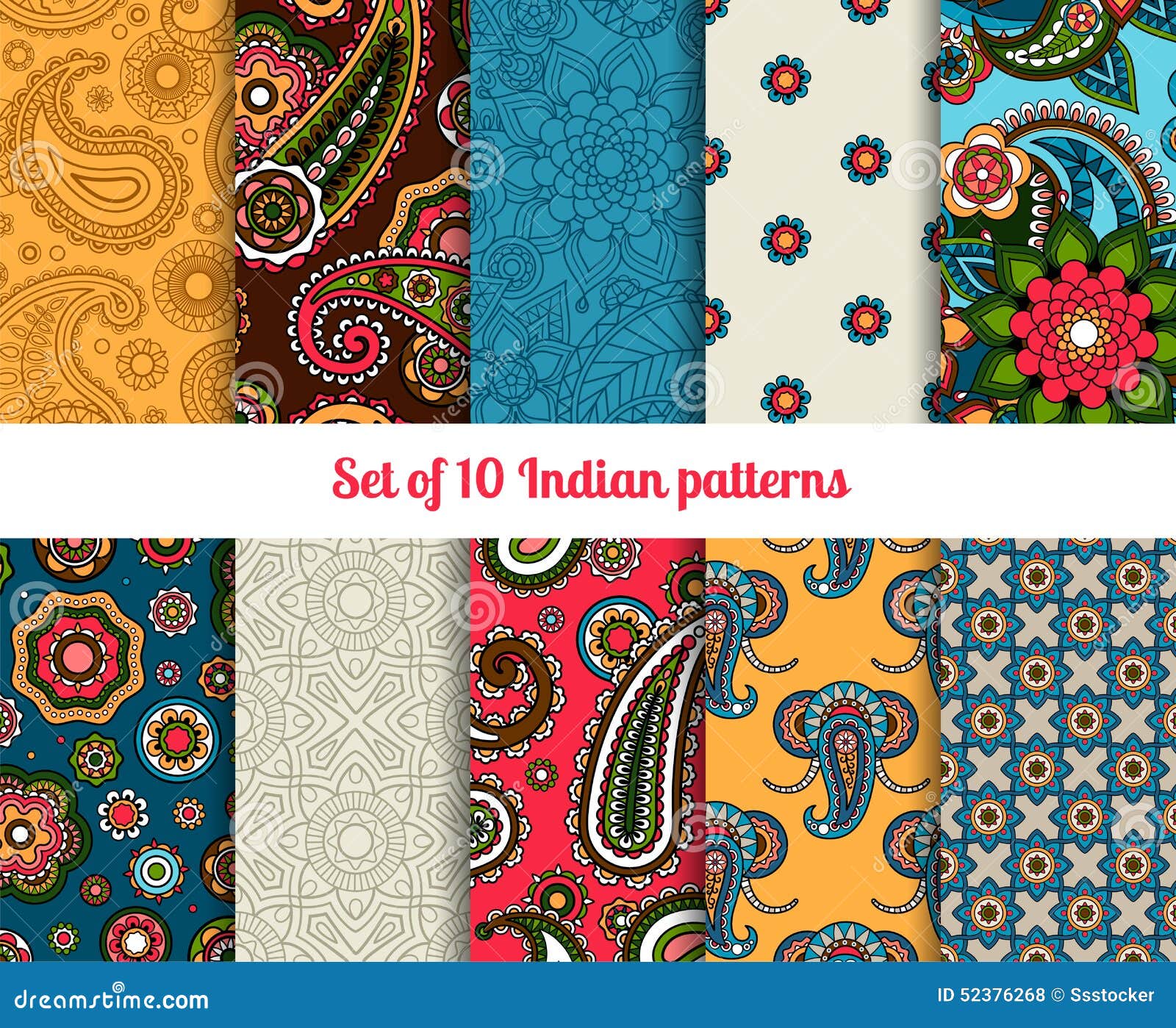 Indian pattern set stock vector. Illustration of background - 52376268