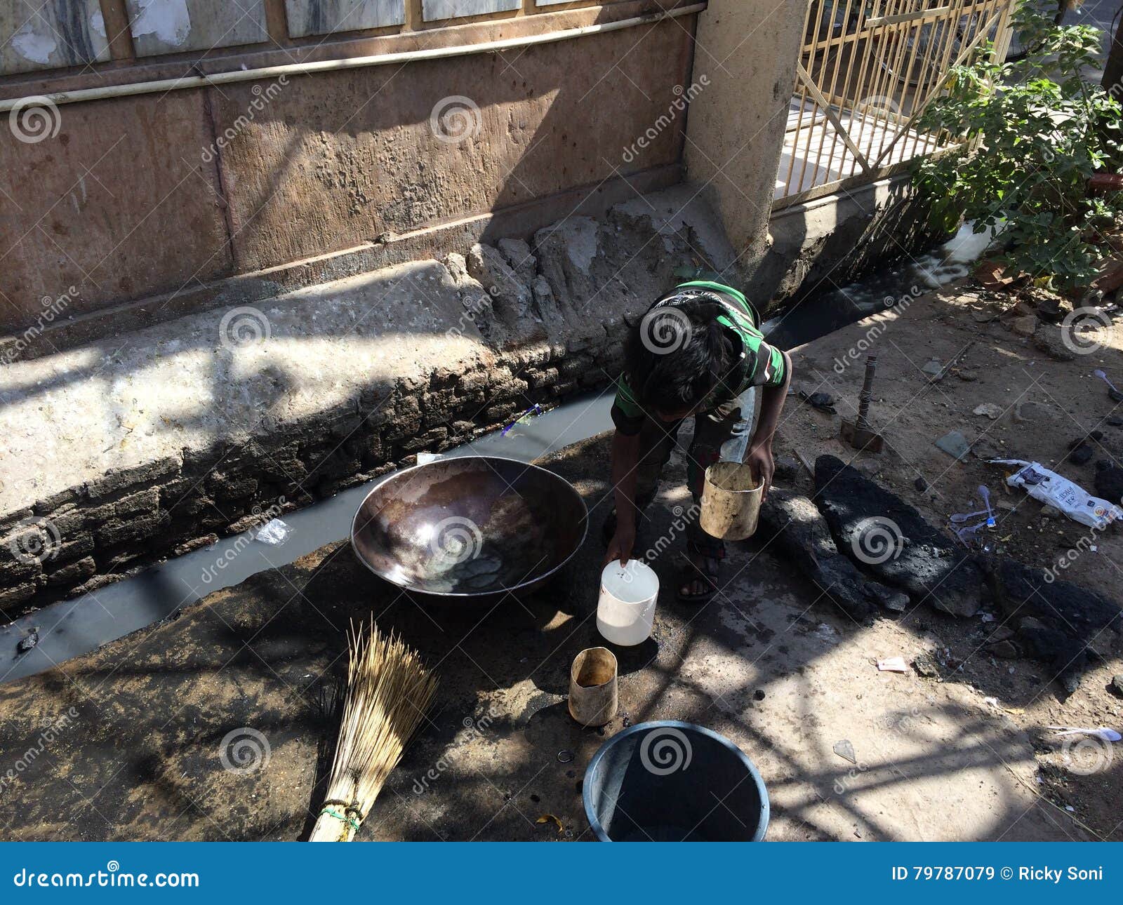 Indian People Clean the Small River in Street Editorial Stock Image ...