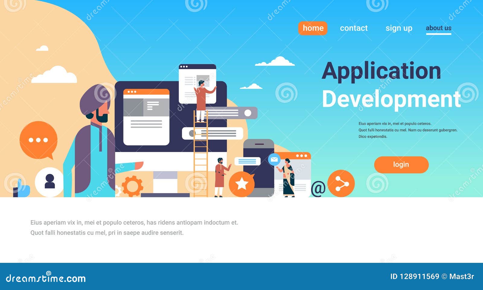 Indian People Mobile Application Development Concept Men Climbing ...