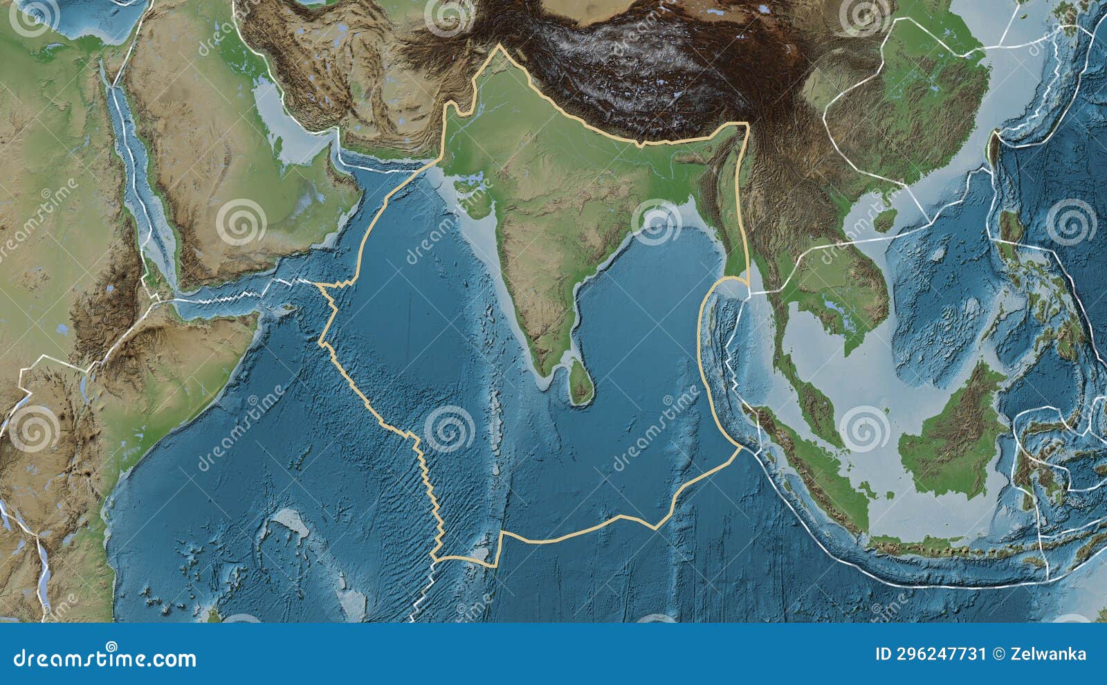 Indian Plate Outlined. Fahey. Topografic Stock Illustration ...