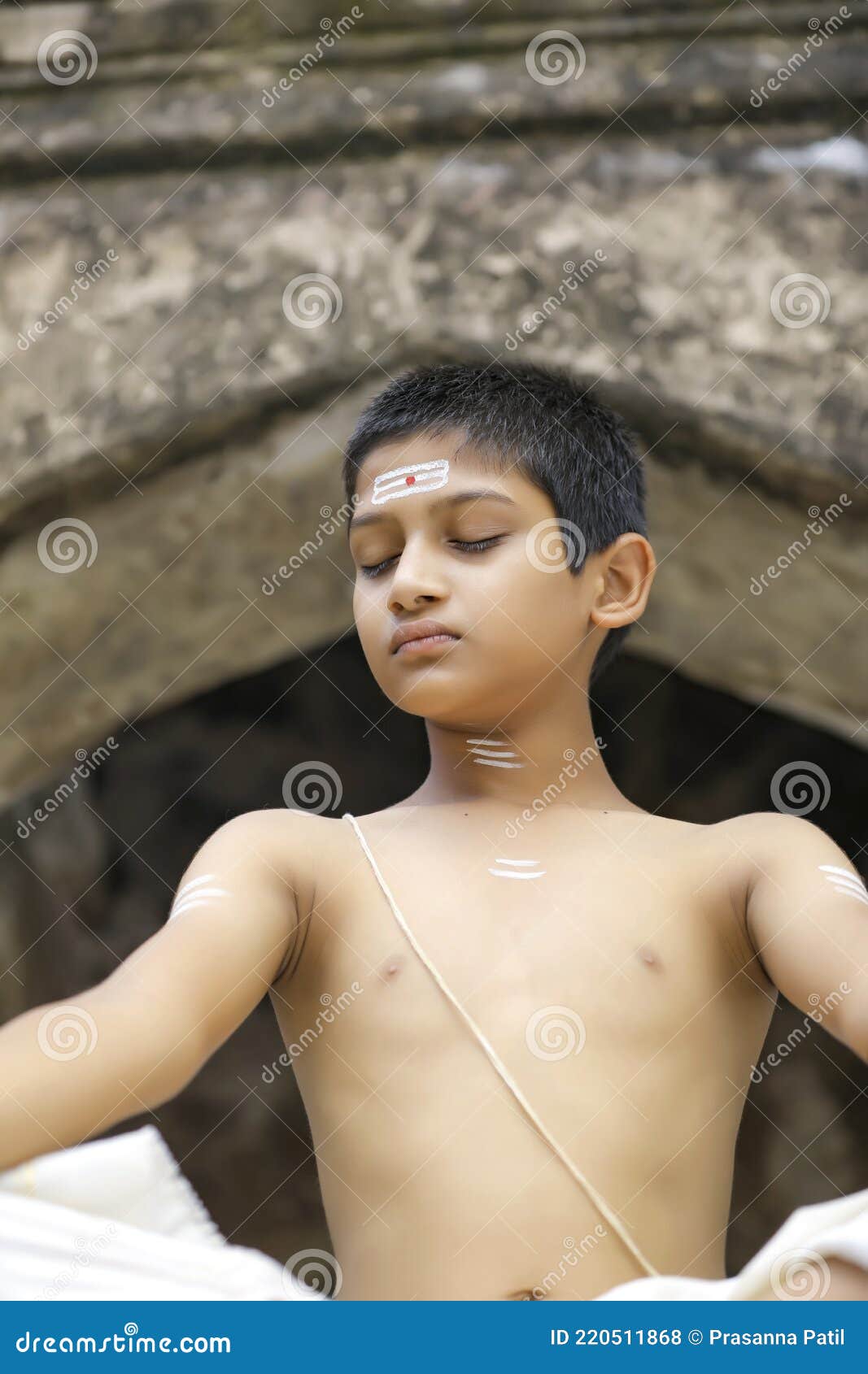The Indian Priest Child Doing Meditation Stock Photo - Image of culture ...