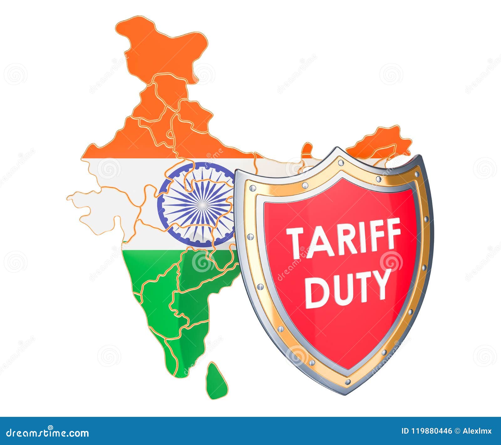 Indian Protective Tariffs Concept. Map of India with Shield, 3D Stock ...