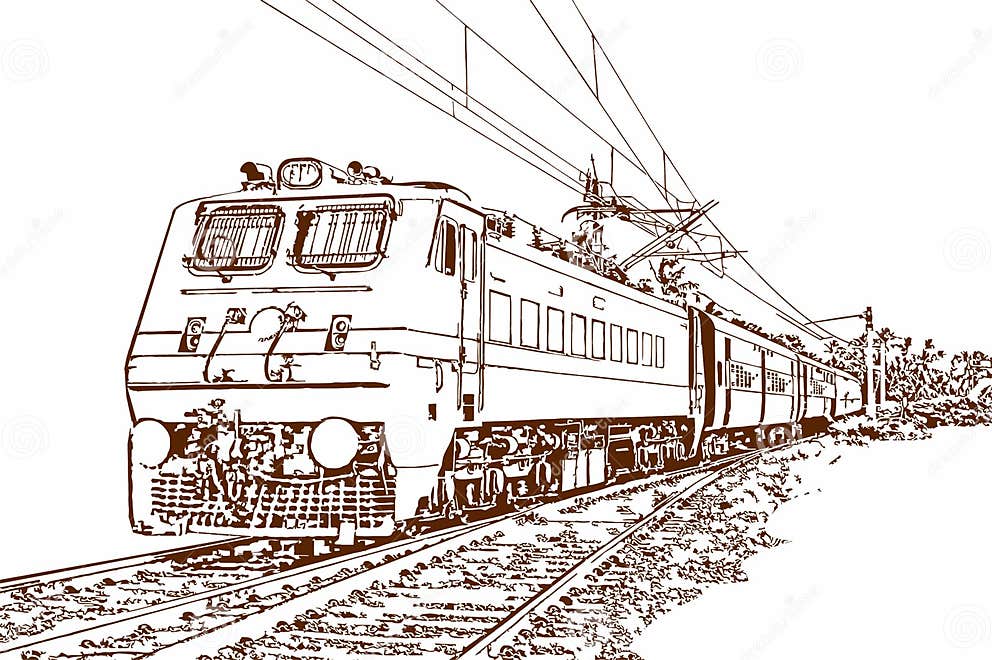 Indian Railway One Line Drawing Stock Illustration - Illustration of ...