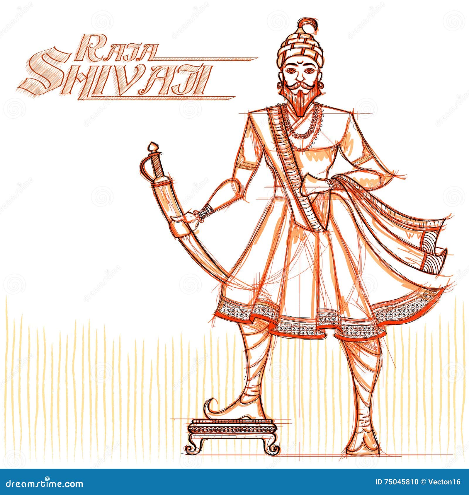 Indian Raja Shivaji in Sketchy Look Stock Vector - Illustration of ...