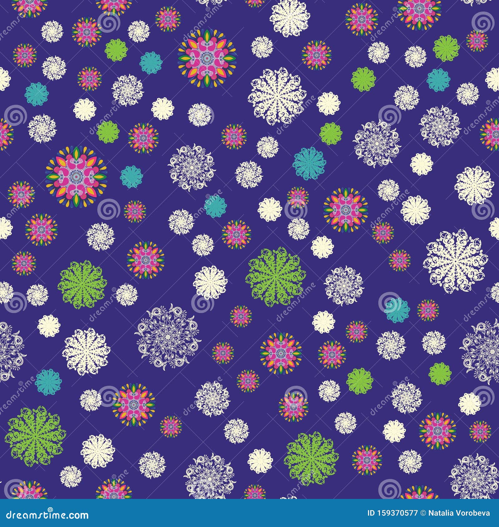 Indian Rangoli Seamless Pattern on Blue Background Stock Illustration ...