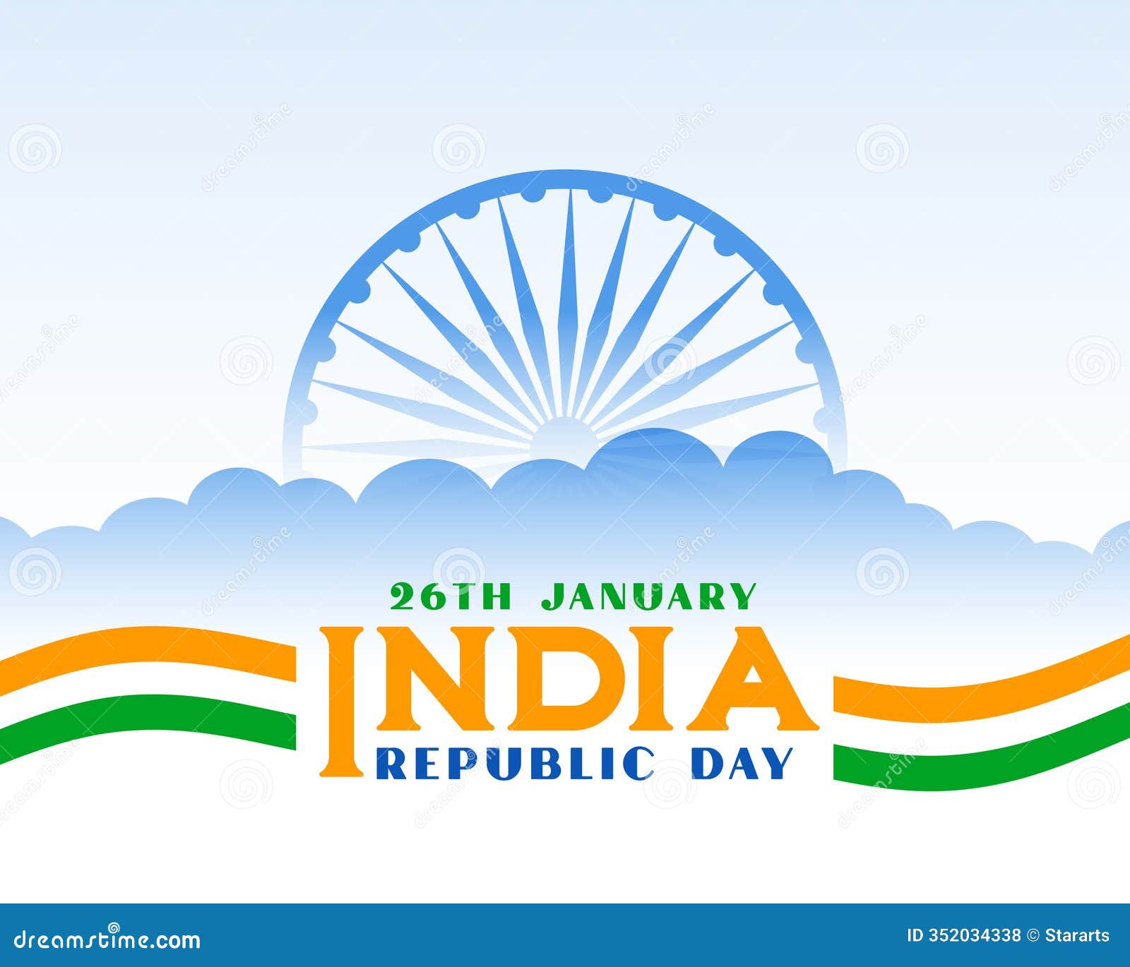 Indian Republic Day 26th January Background with Chakra and Cloud Stock ...