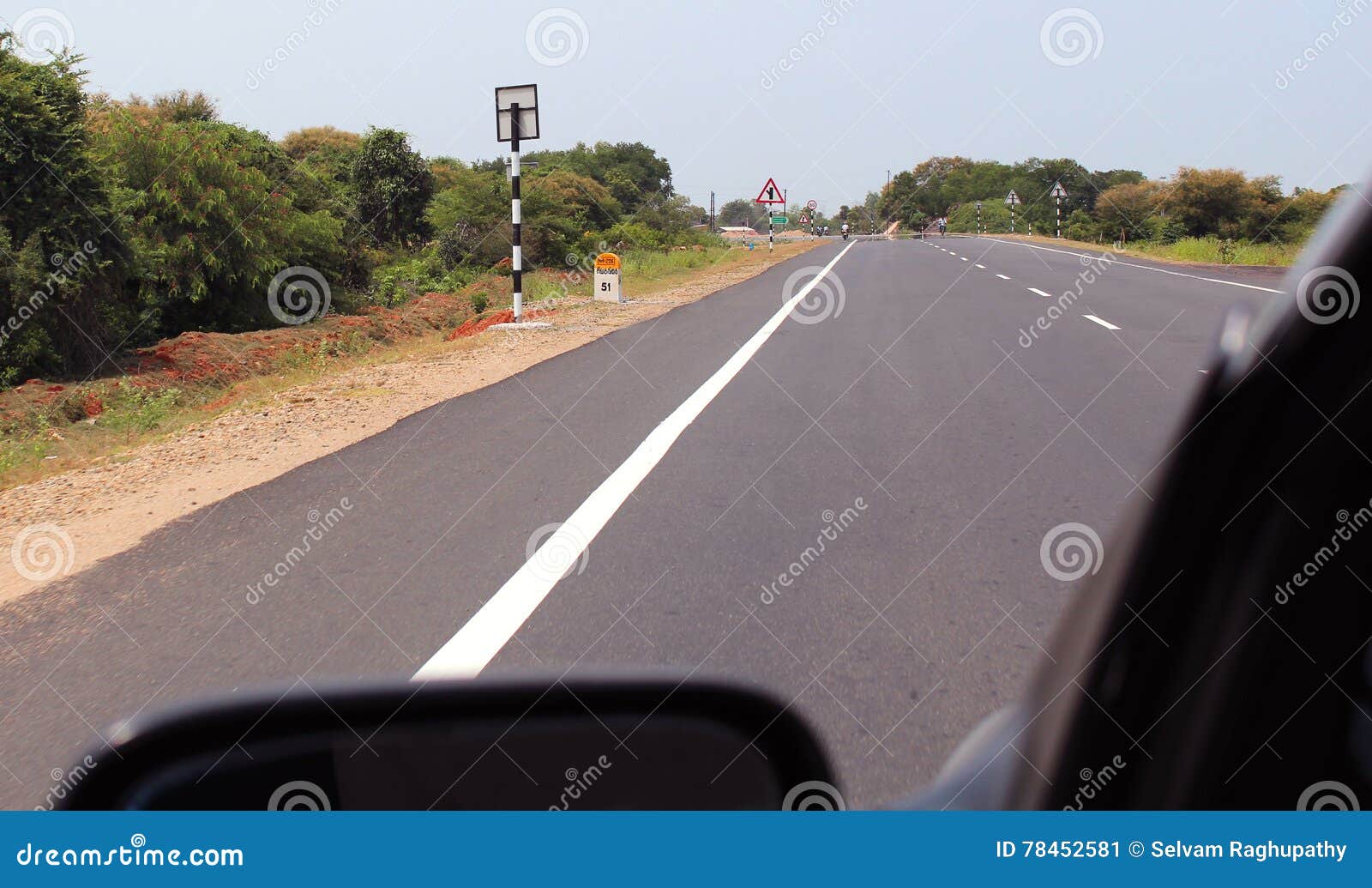 Indian Road Cautionary Sign Indicating Dual Carriageway Is Ending And A ...