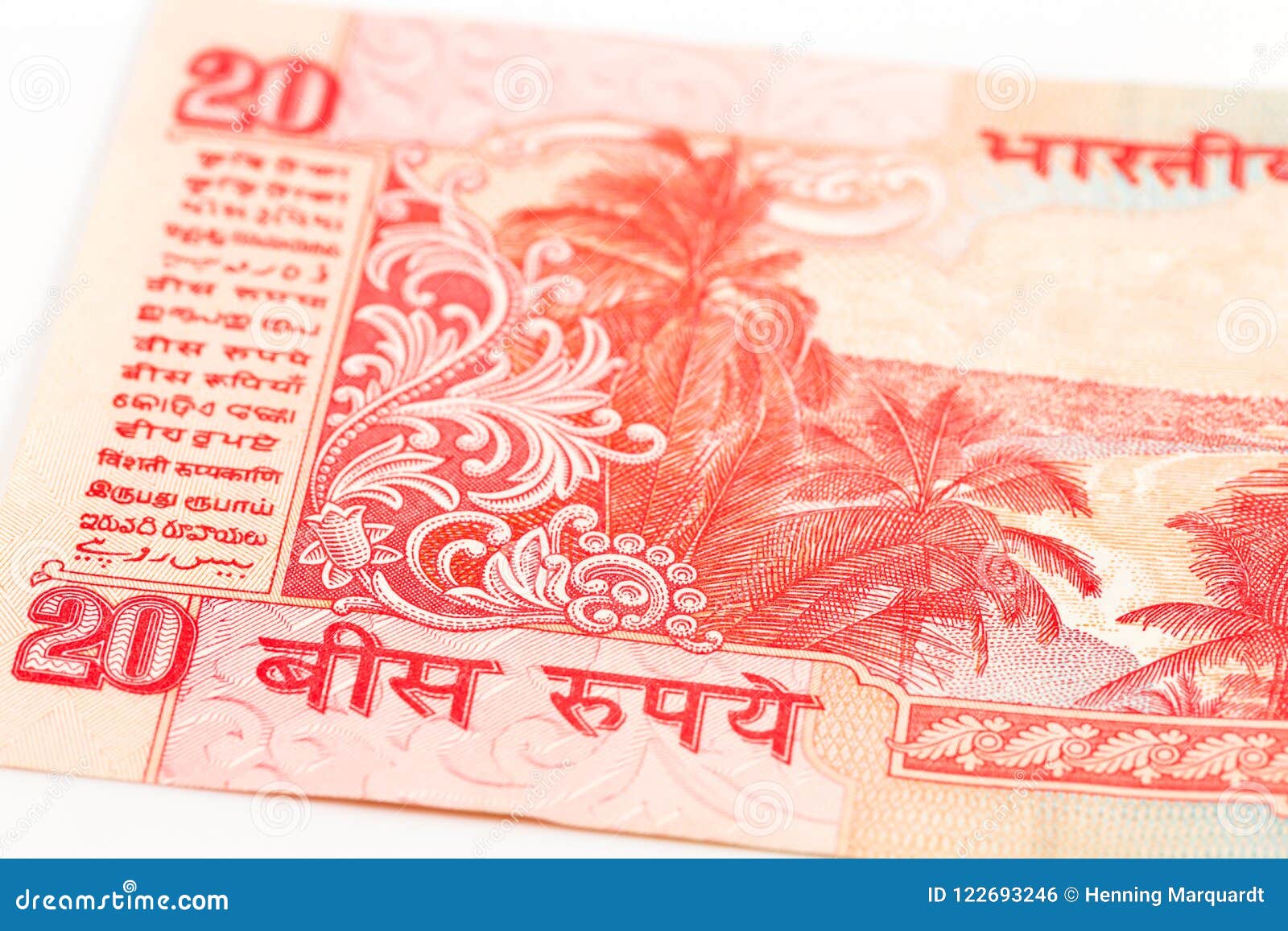 20 Indian Rupee Bank Note Obverse Detail Stock Photo - Image of crisis ...