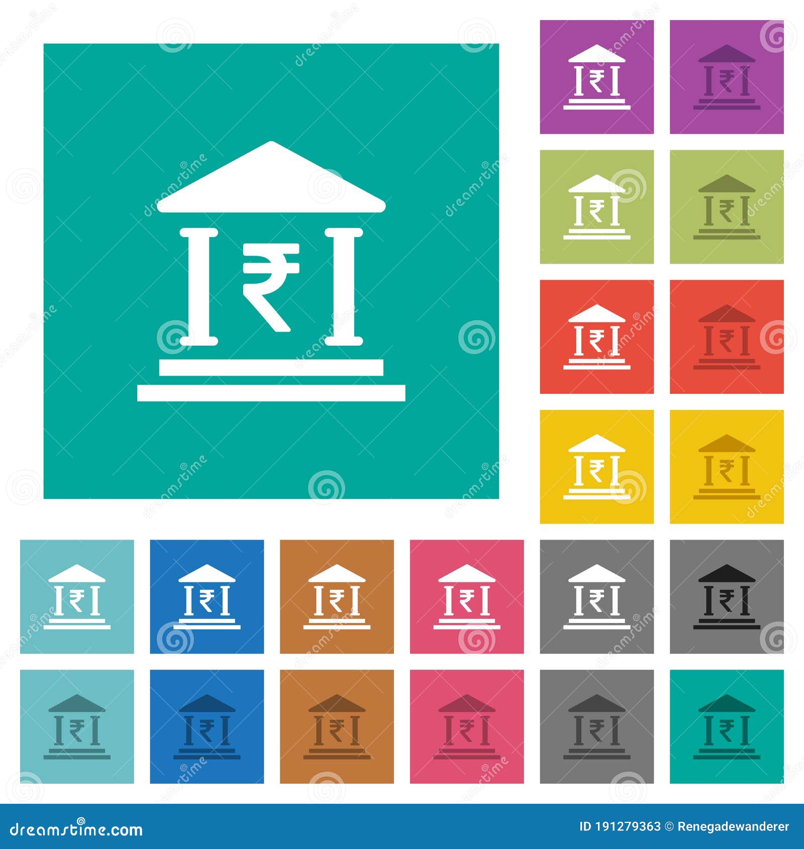 Indian Rupee Bank Office Square Flat Multi Colored Icons Stock Vector ...