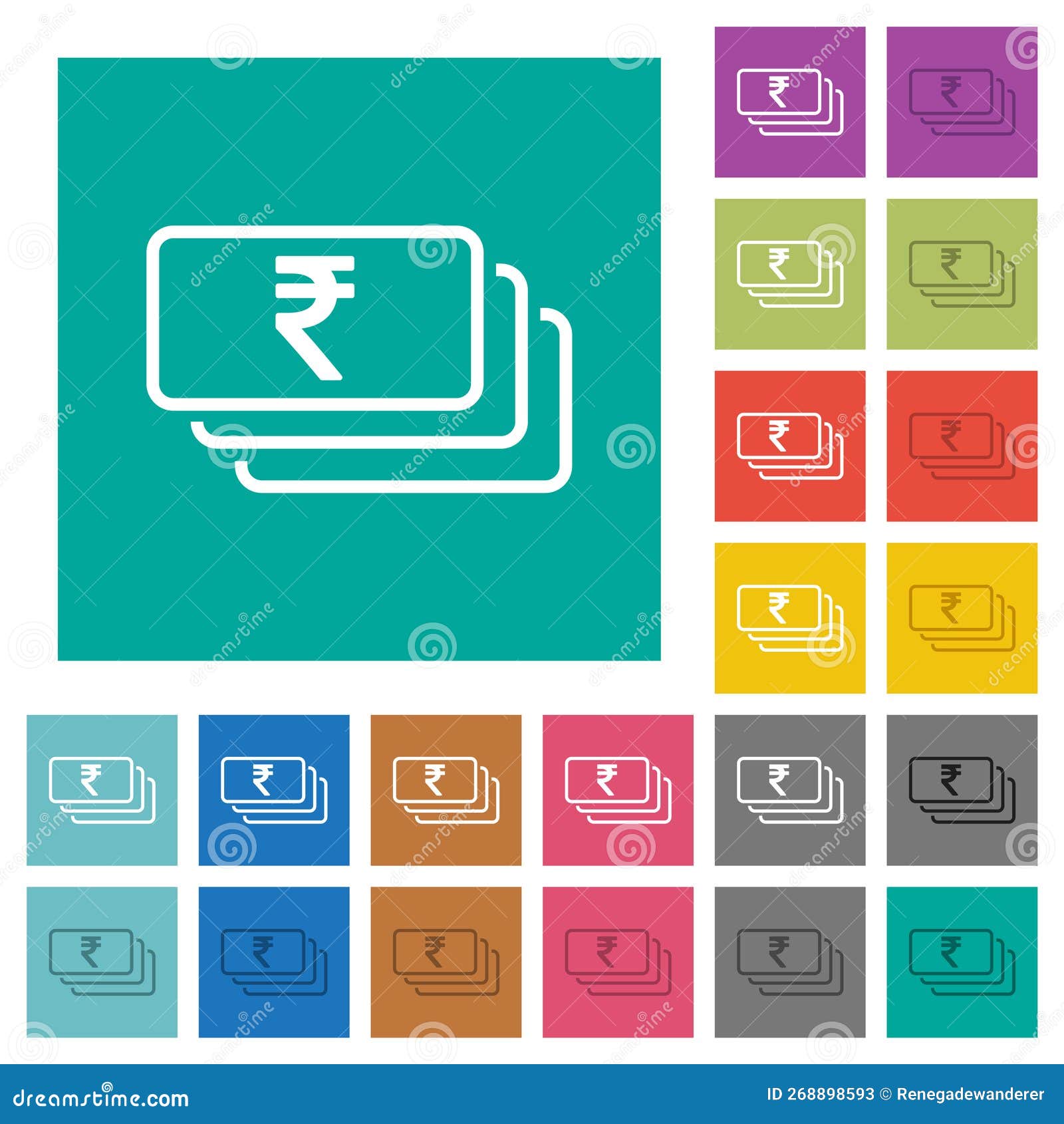 Indian Rupee Banknotes Outline Square Flat Multi Colored Icons Stock ...