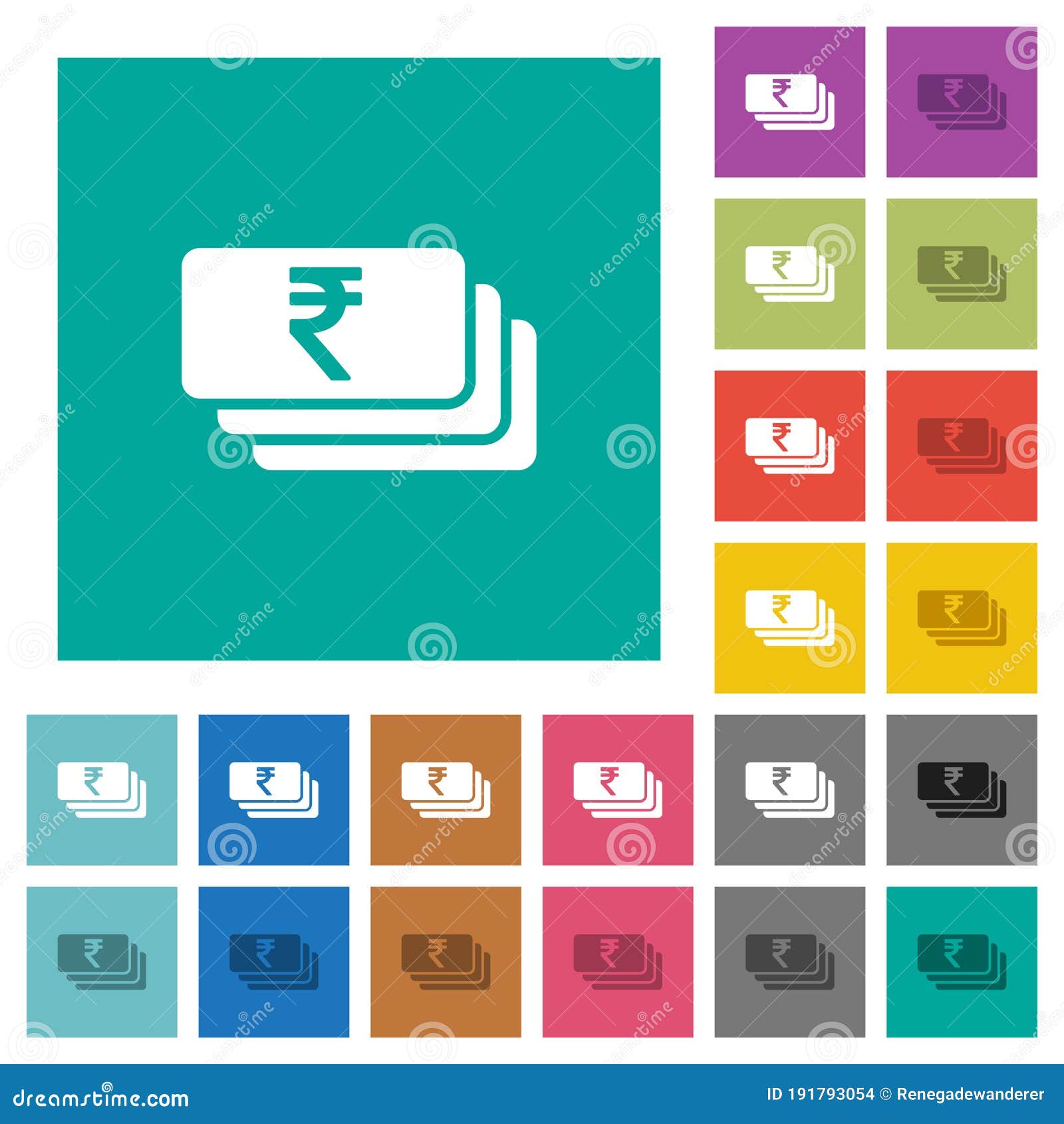 Indian Rupee Banknotes Square Flat Multi Colored Icons Stock Vector ...