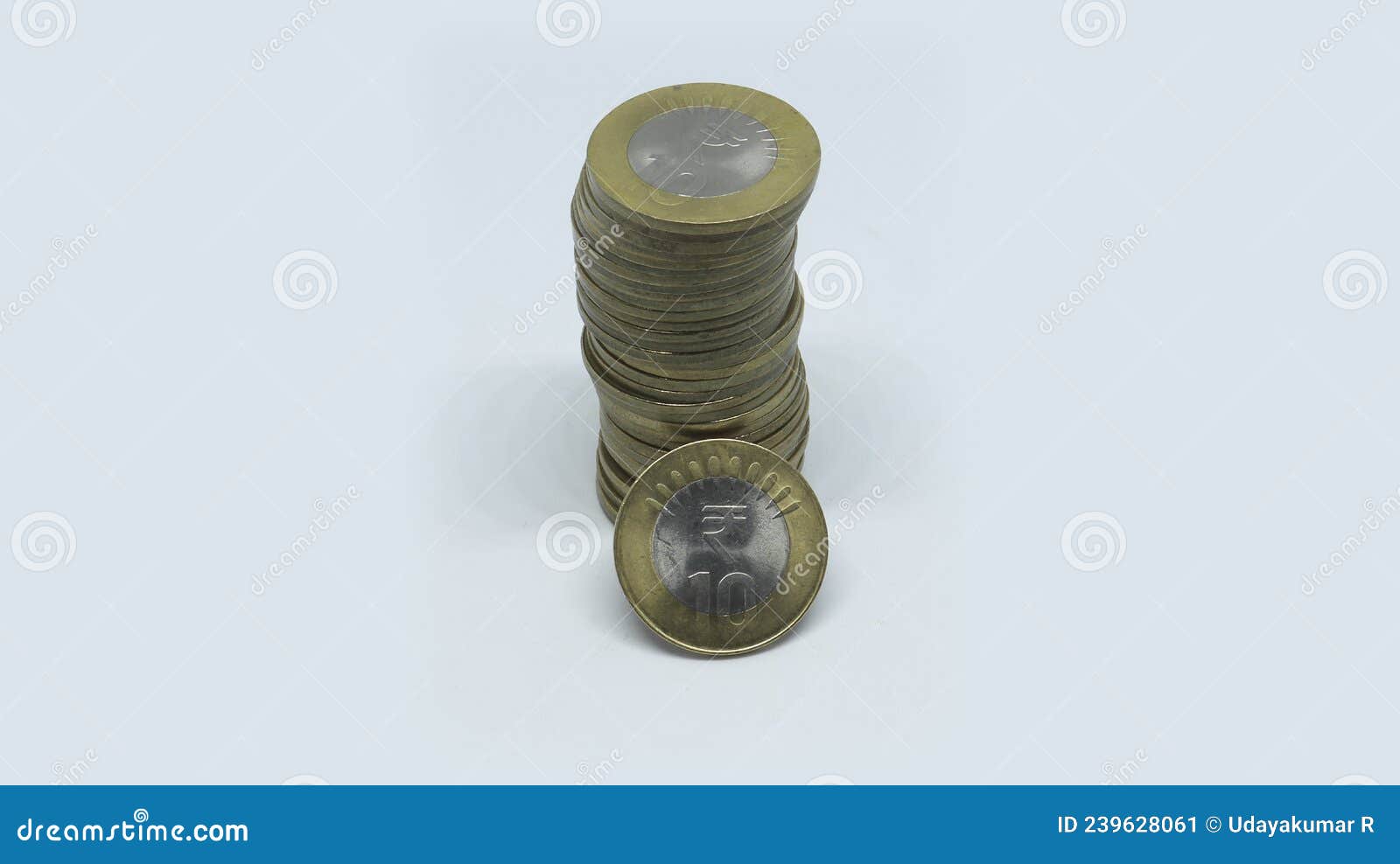 Indian Rupee Coins. Ten Rupees Coins Stacked Vertically Stock Image ...