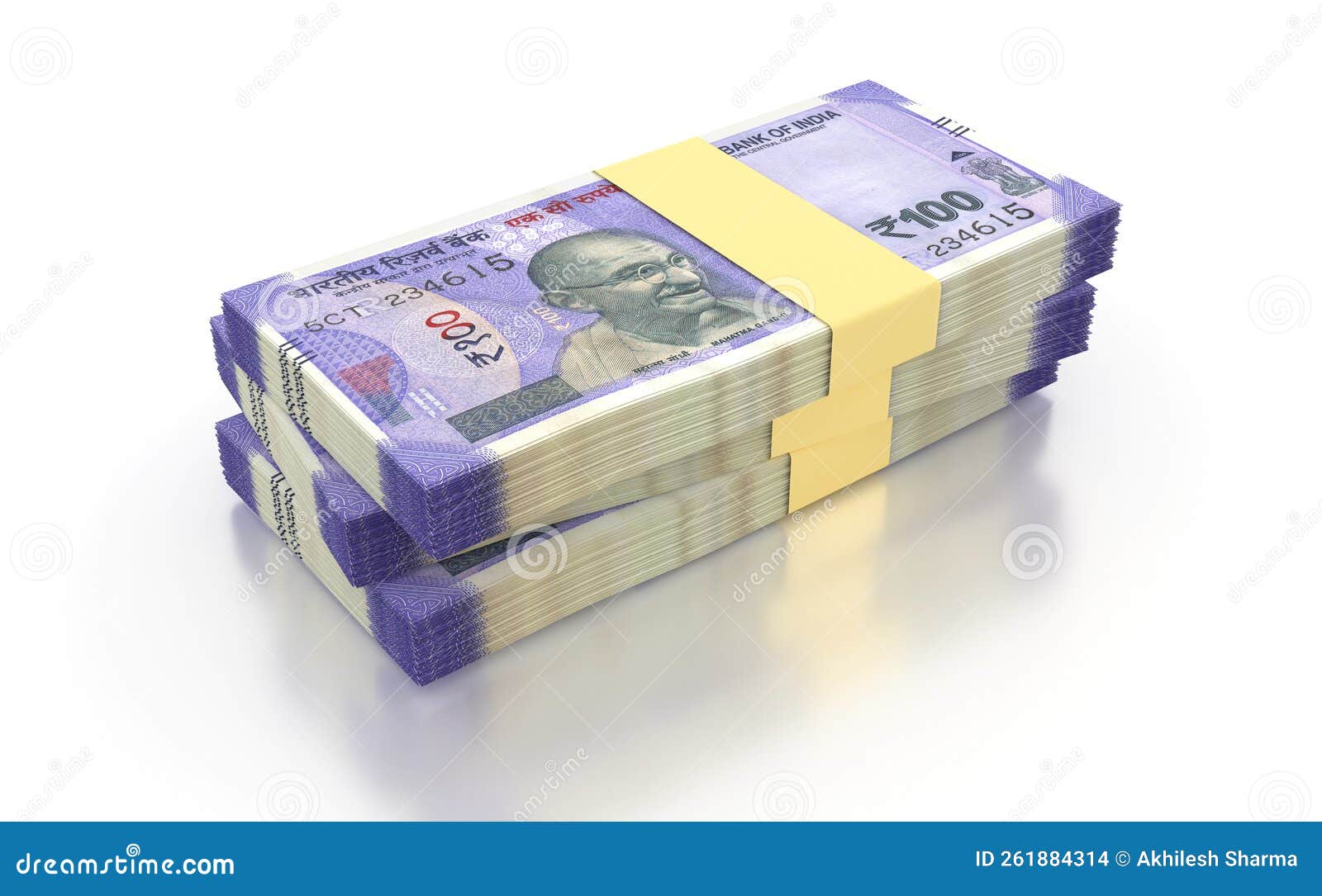 Indian Rupee 100 Currency Note Bundles Isolated on White Background ...