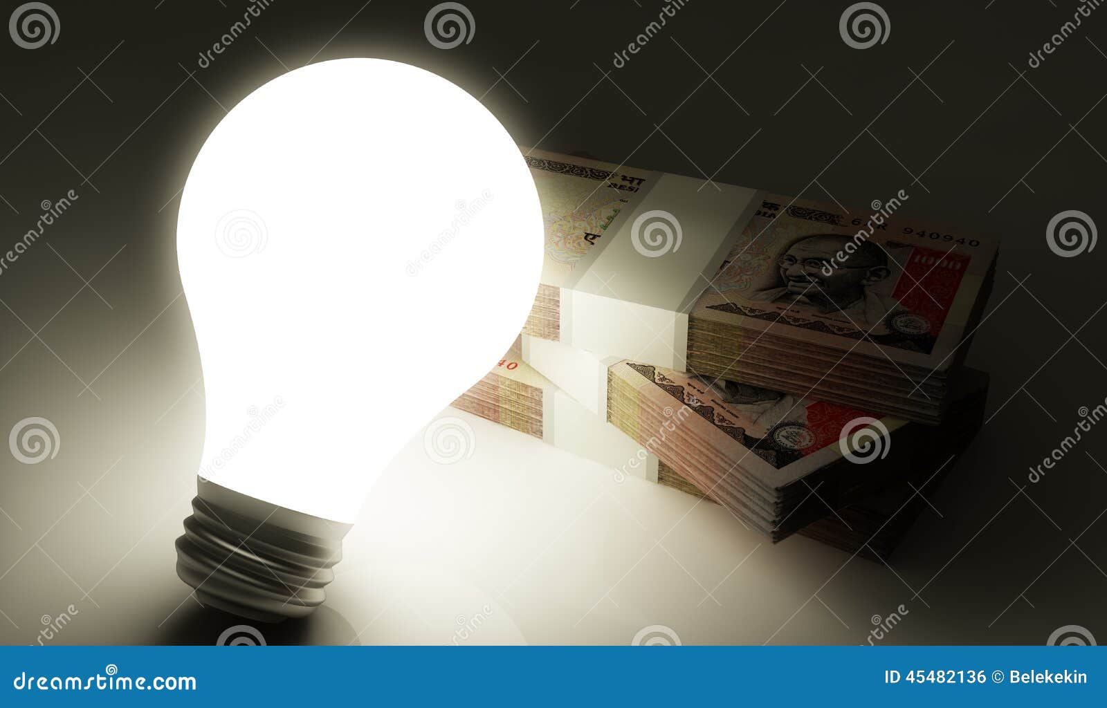 Indian Rupee Stack with Lightbulb Stock Illustration - Illustration of ...