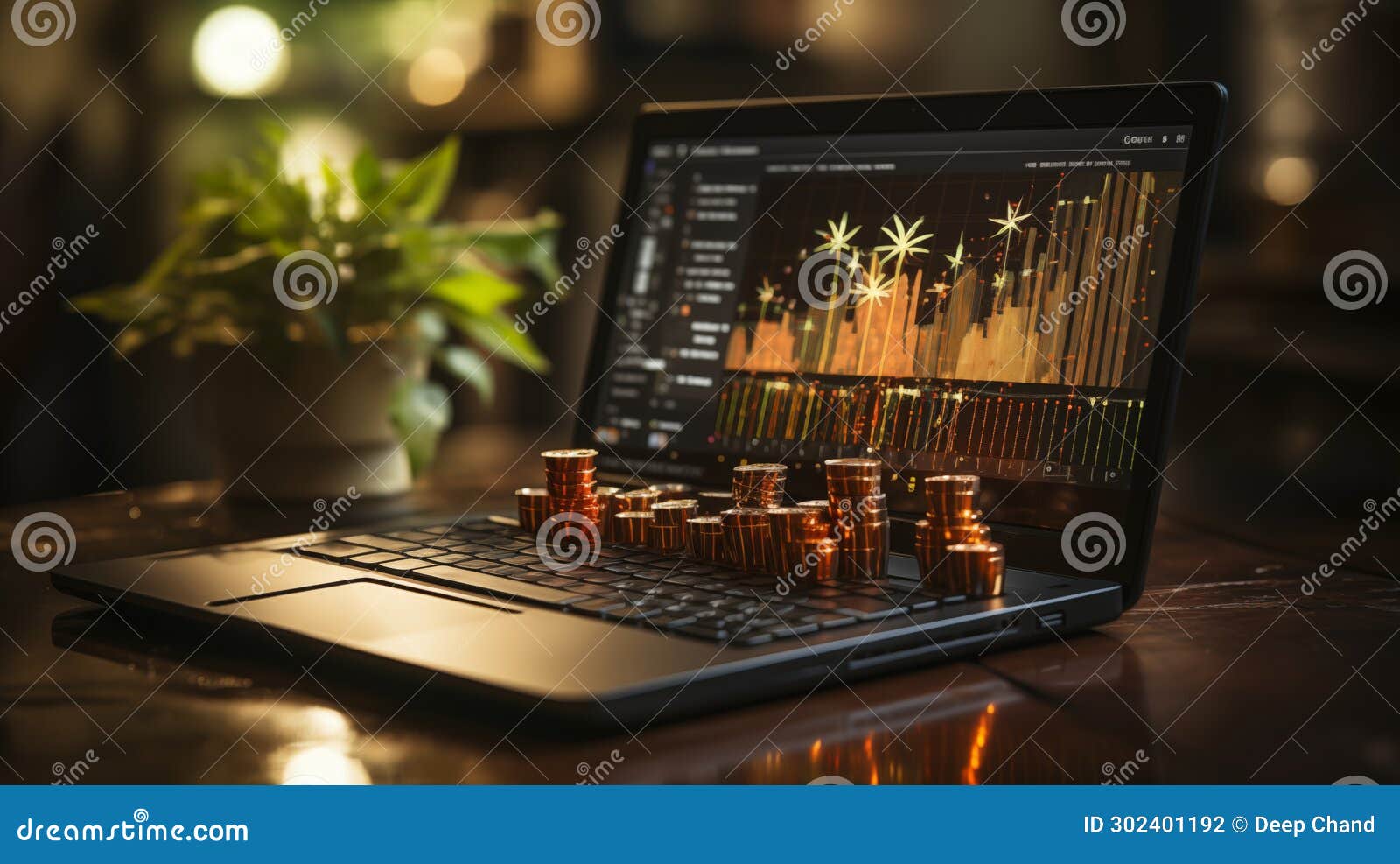 Indian Rupee Symbol with Growth Chart in the Laptop on Bokeh Background ...
