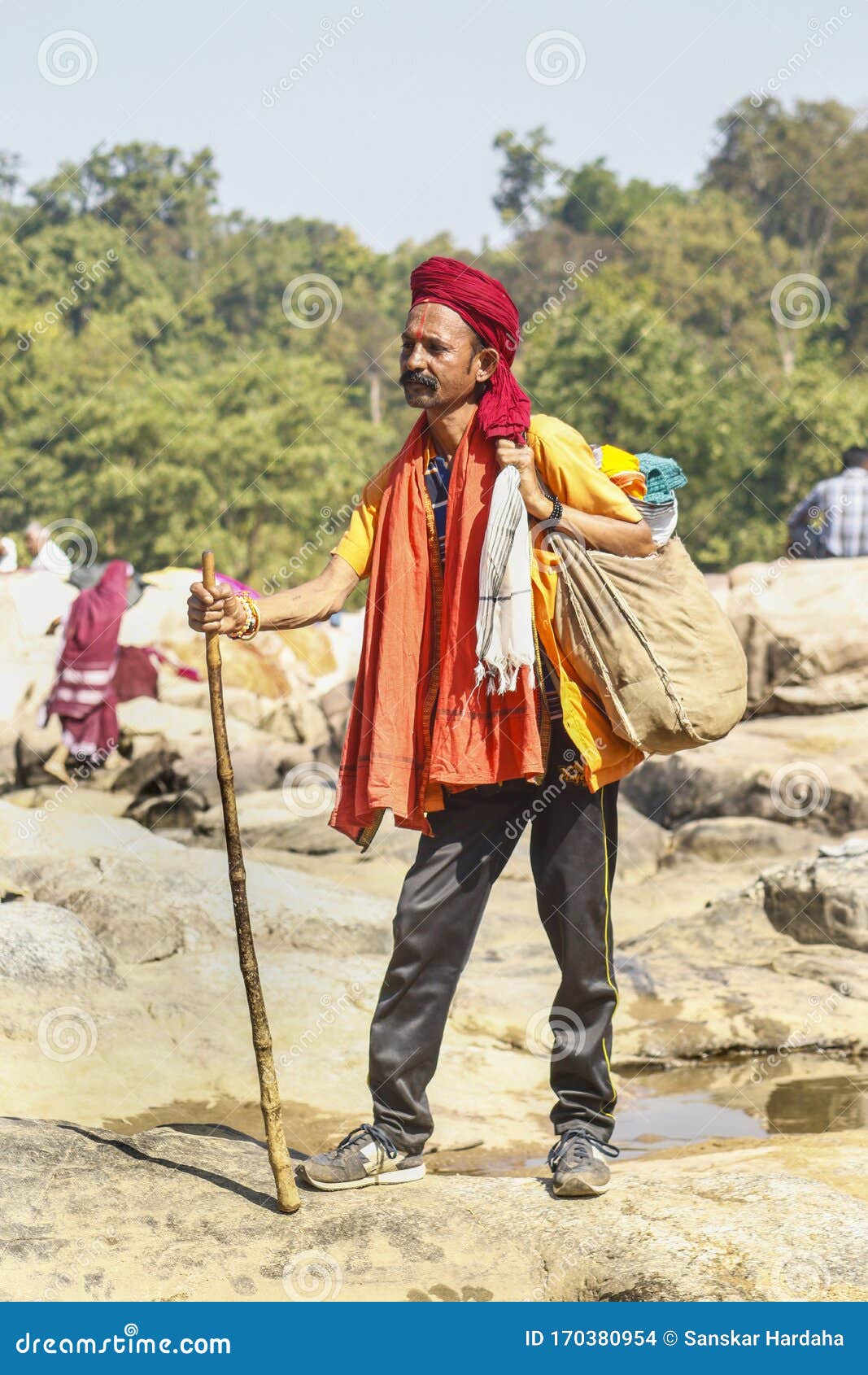 Indian Rural Beggar Man Standing with His Luggage. Editorial Stock ...