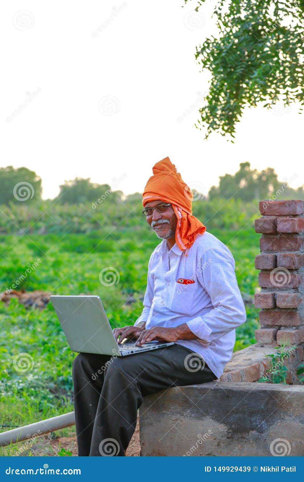 Indian Rural Farmer Using Laptop Stock Image - Image of learning, farm ...