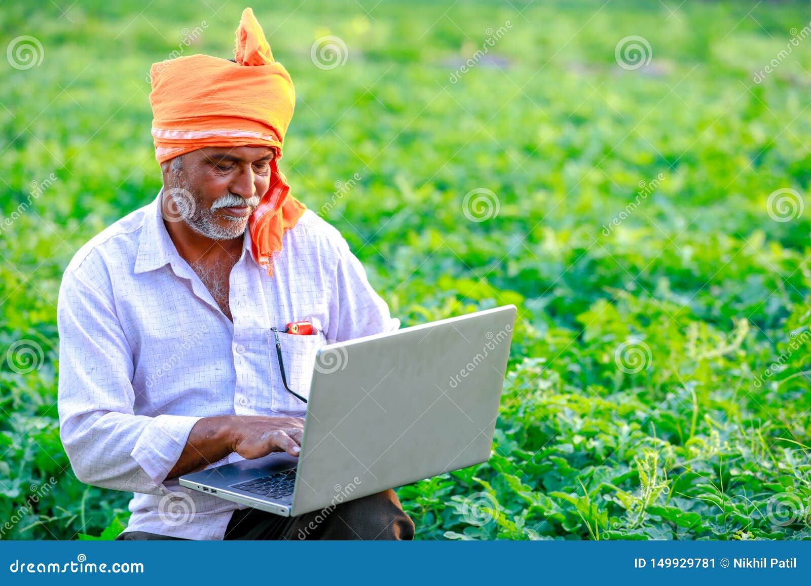 Indian Rural Farmer Using Laptop Stock Image - Image of nature, indian ...