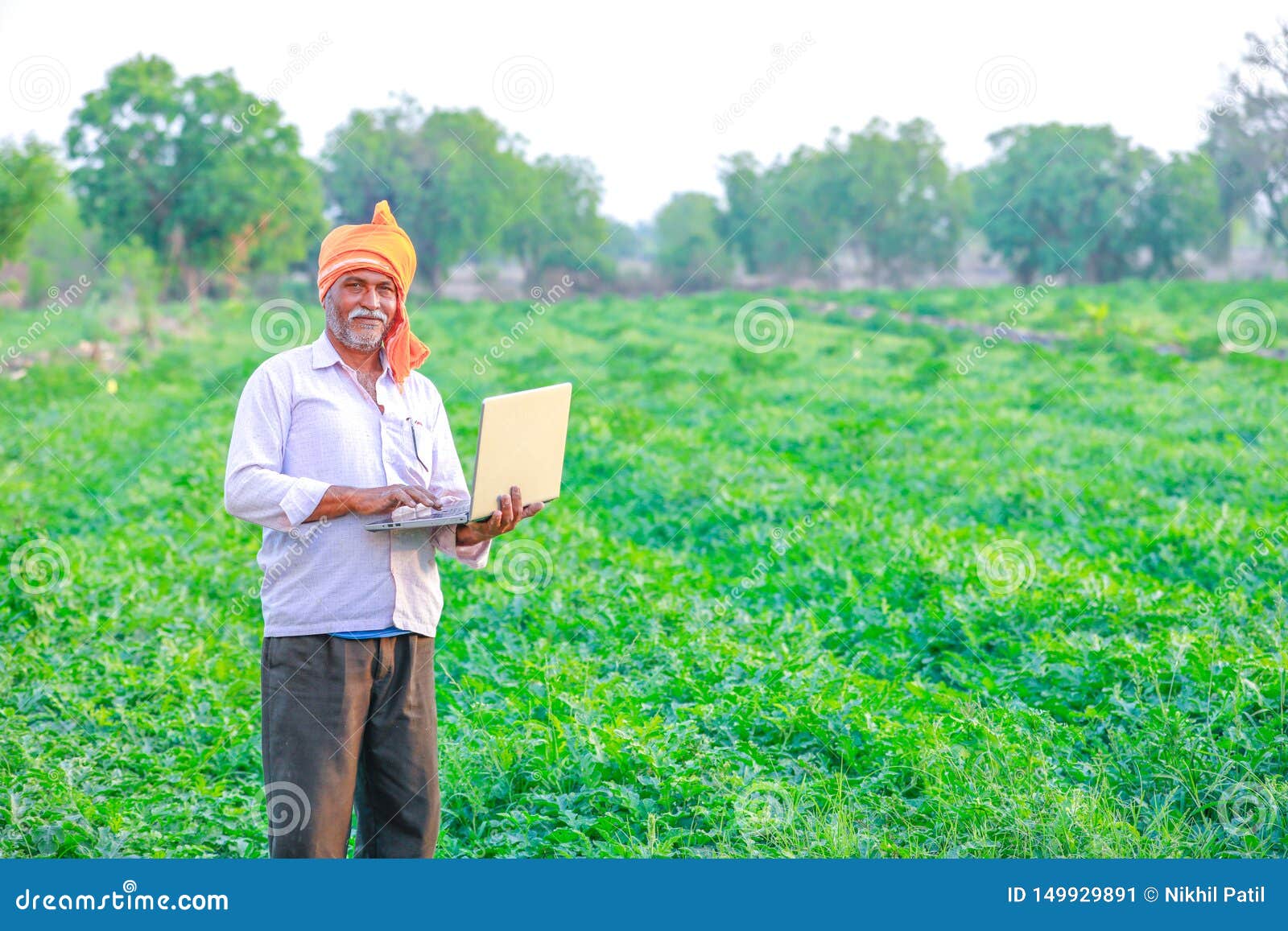 Indian Rural Farmer Using Laptop Stock Image - Image of internet ...