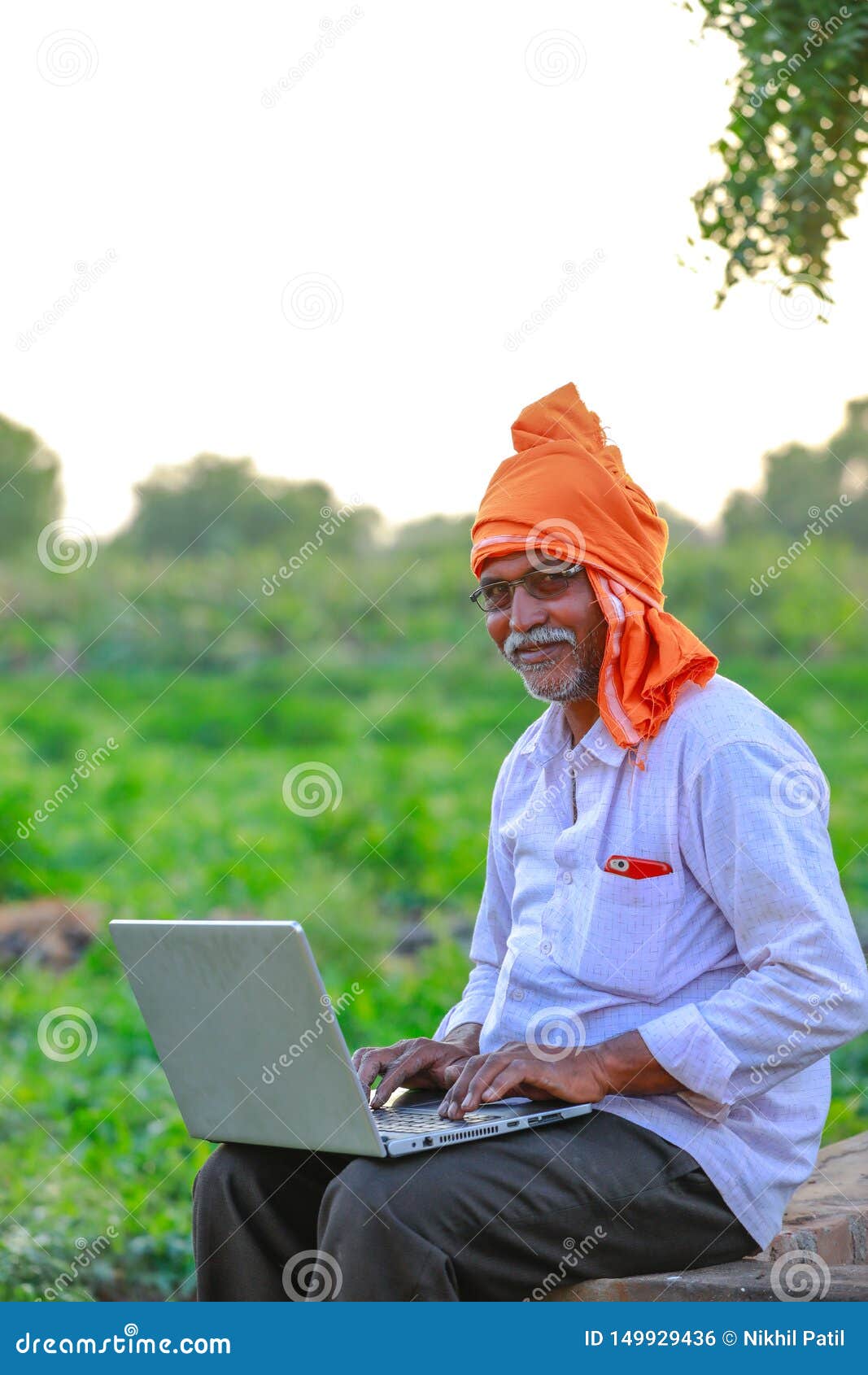 Indian Rural Farmer Using Laptop Stock Photo - Image of internet ...