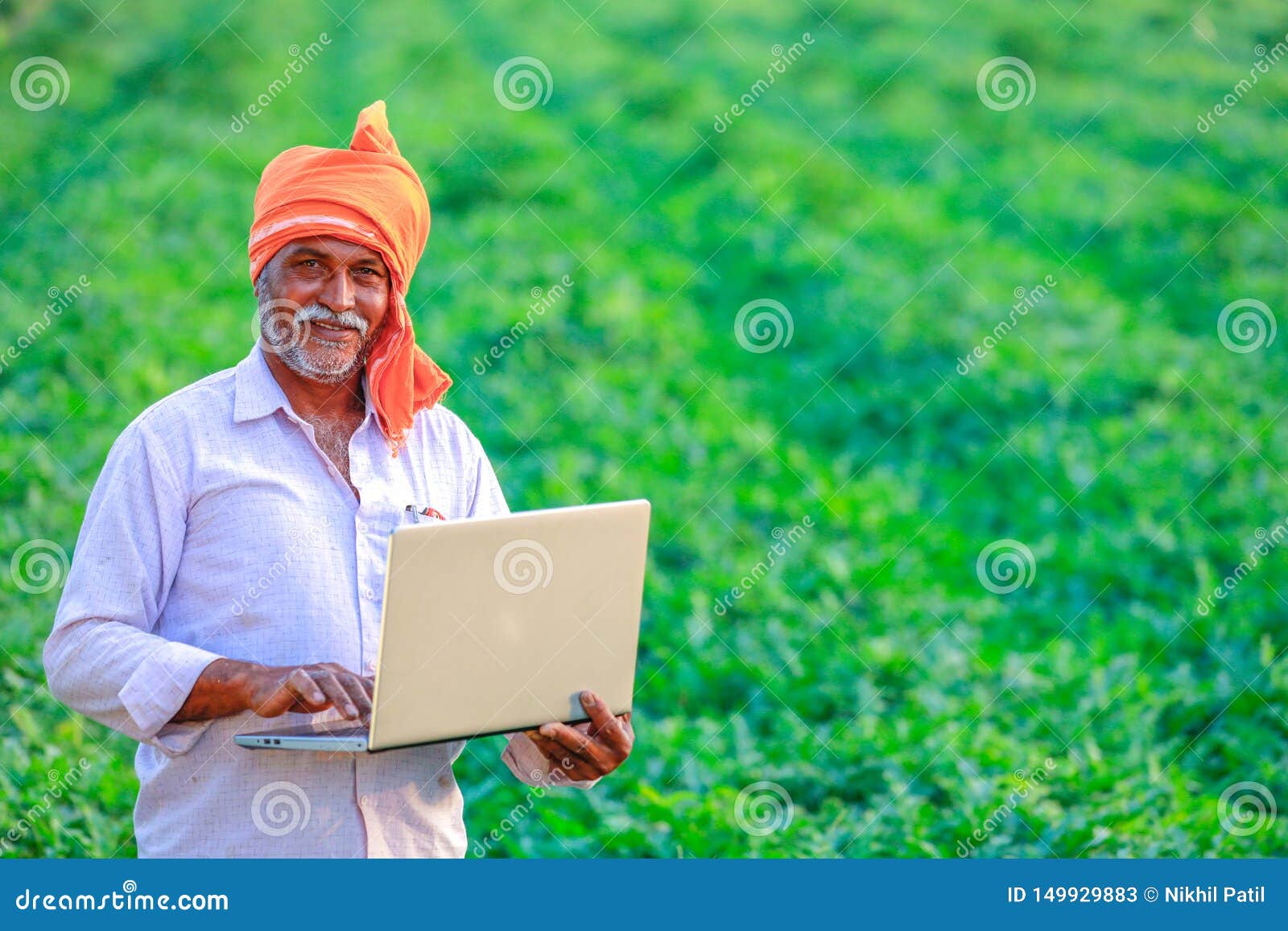 Indian Rural Farmer Using Laptop Stock Image - Image of farm, adult ...