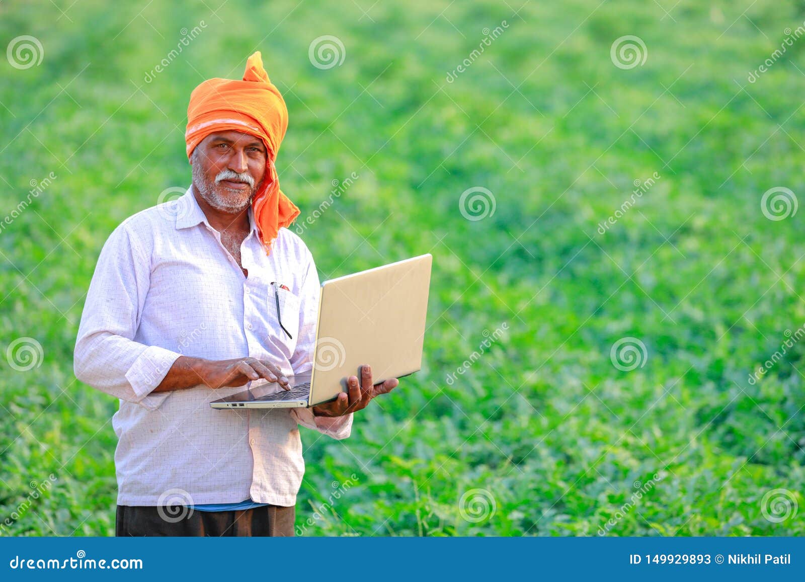 Indian Rural Farmer Using Laptop Stock Image - Image of countryside ...