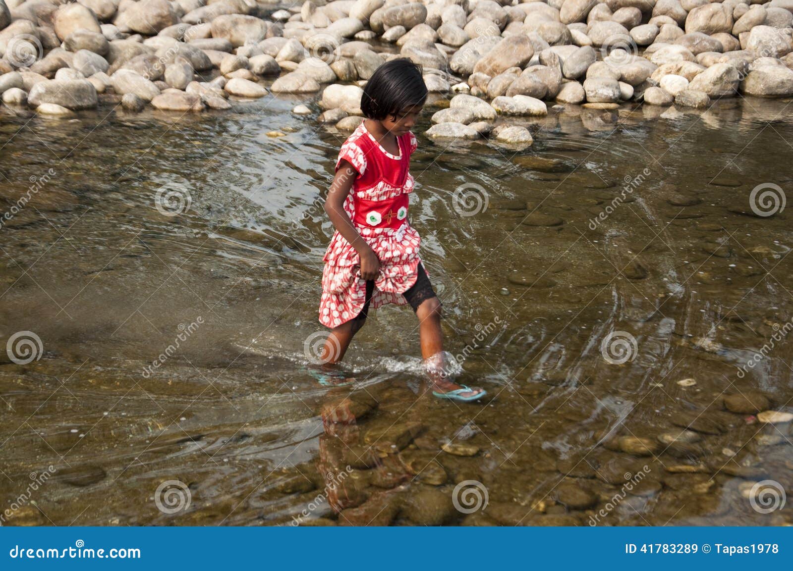 Indian Rural Girl is Crossing a River Editorial Stock Image - Image of ...